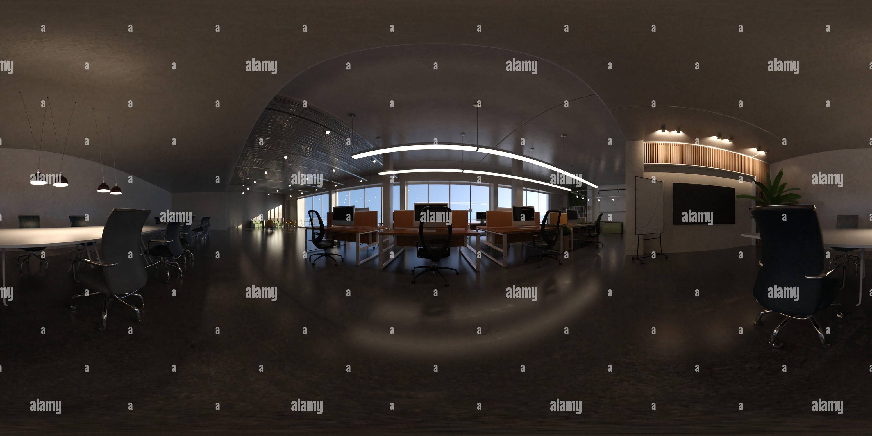 360° view of 360 rendering of an open plan office with cubicle desks ...
