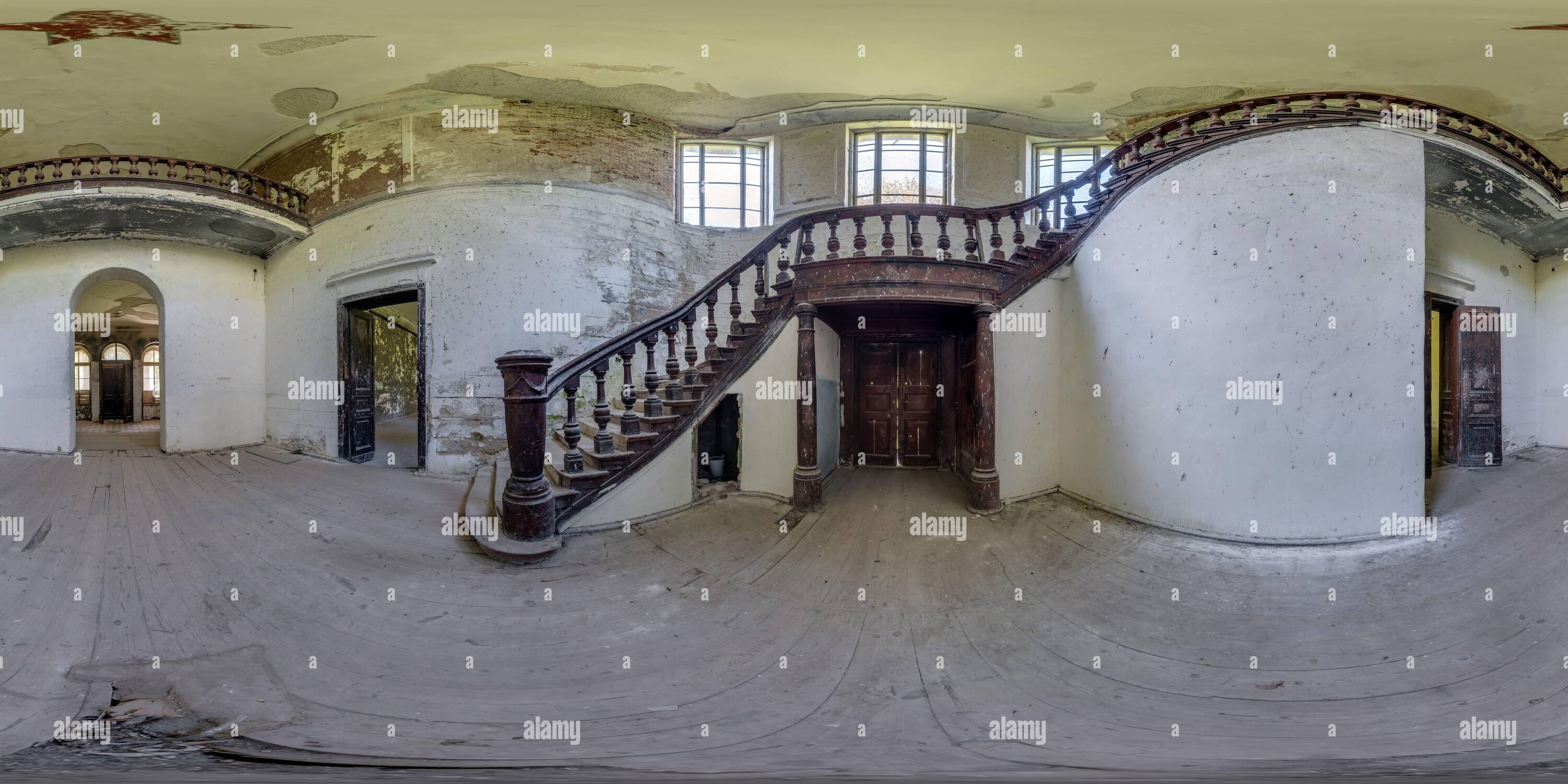 360° view of 360 hdri panorama inside empty abandoned room or old ...
