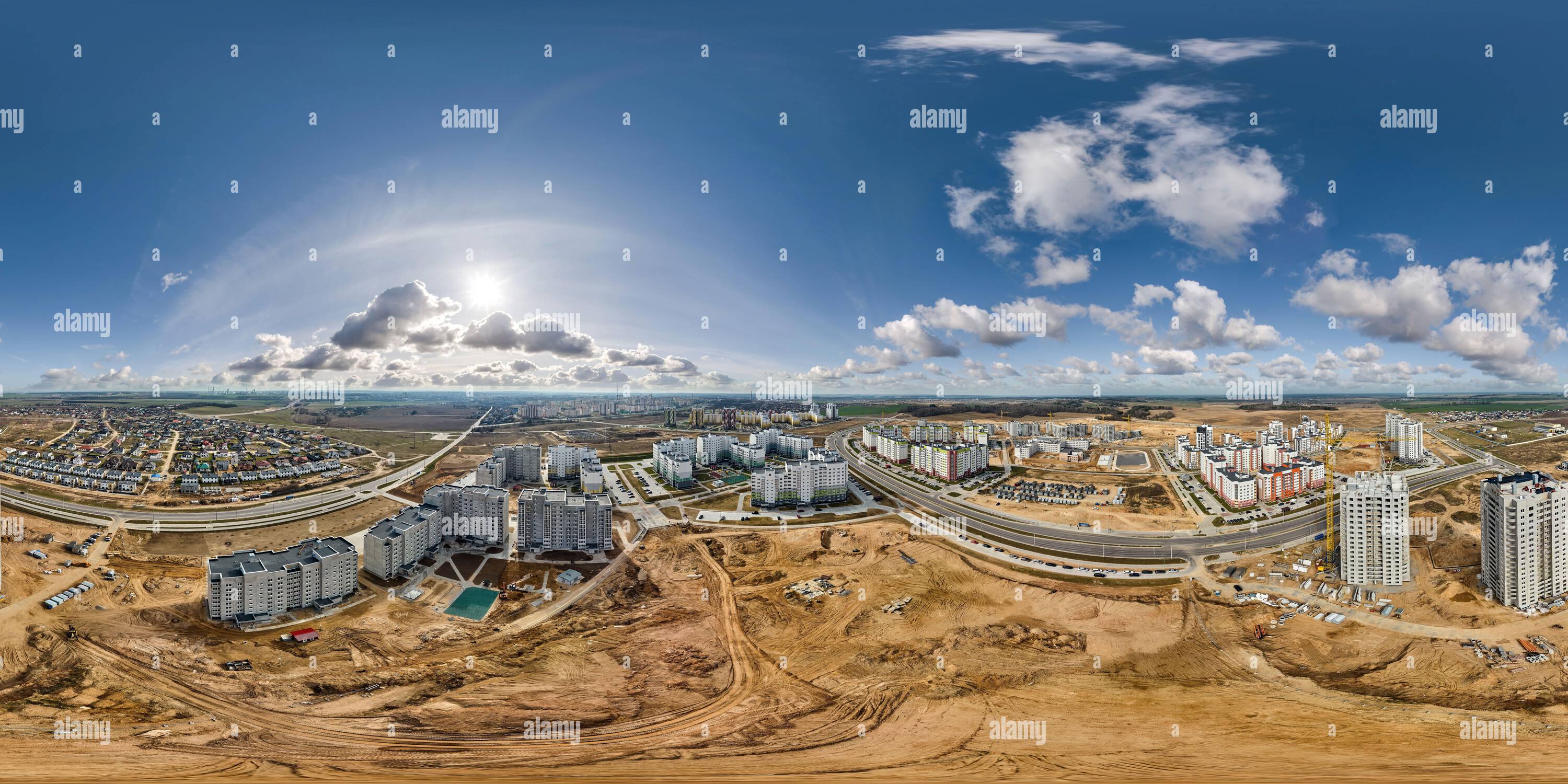 360° view of aerial hdri 360 panorama view over construction of new ...