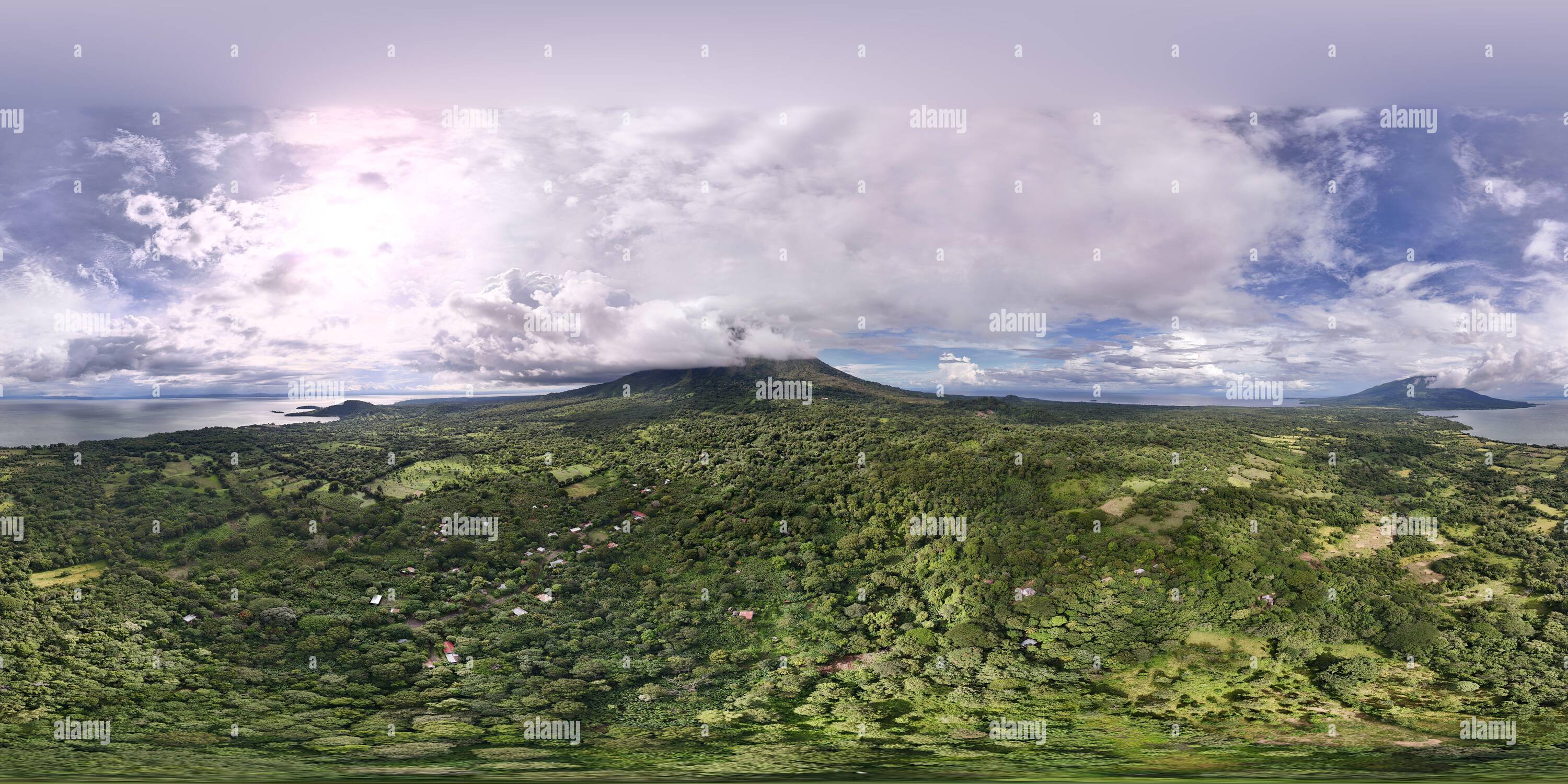 360° view of Ometepe island with two volcano landscape aerial drone 360 ...