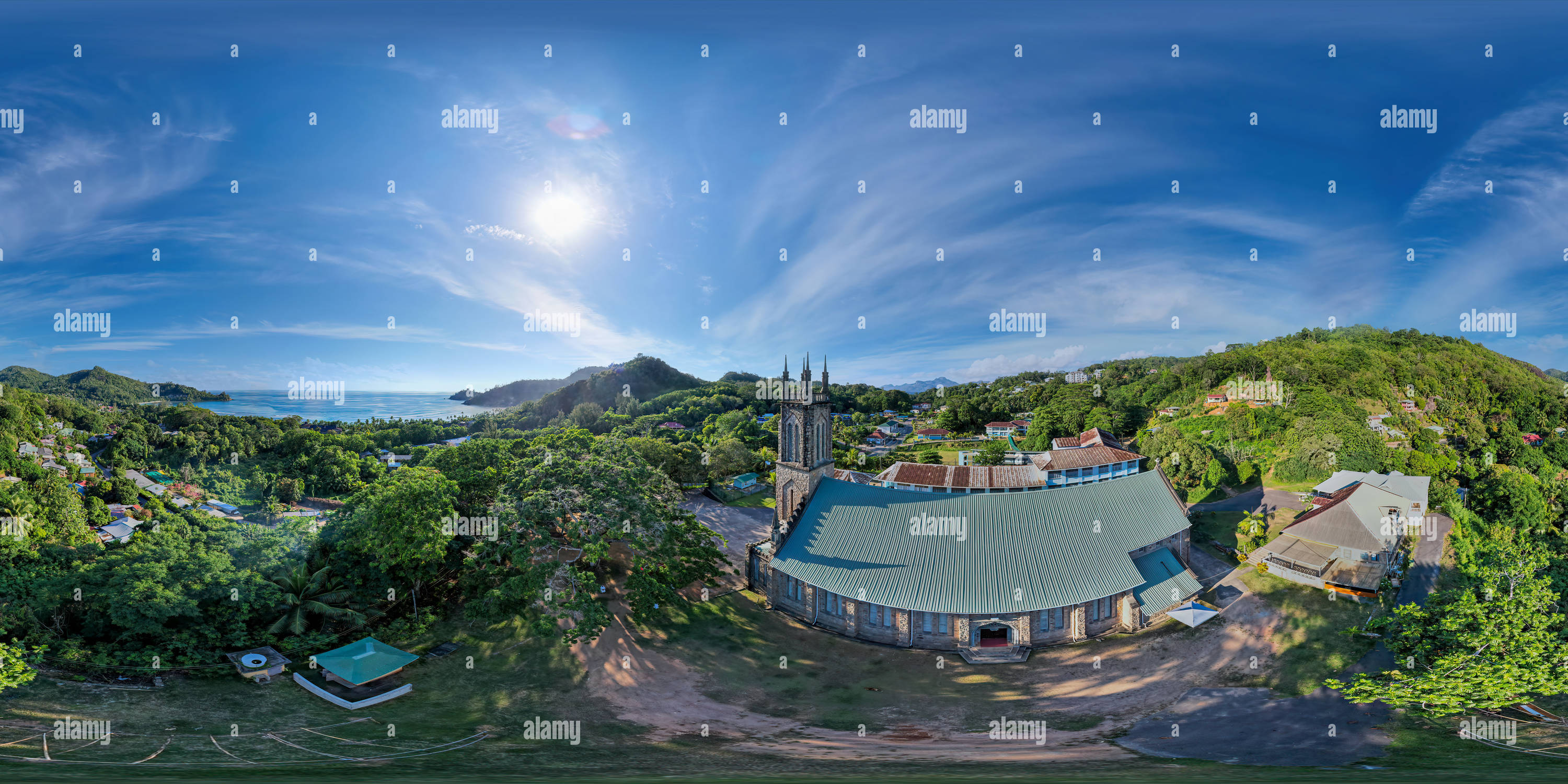 360° view of Aerial side view of St Francis D'Assise Baie Lazare RC ...