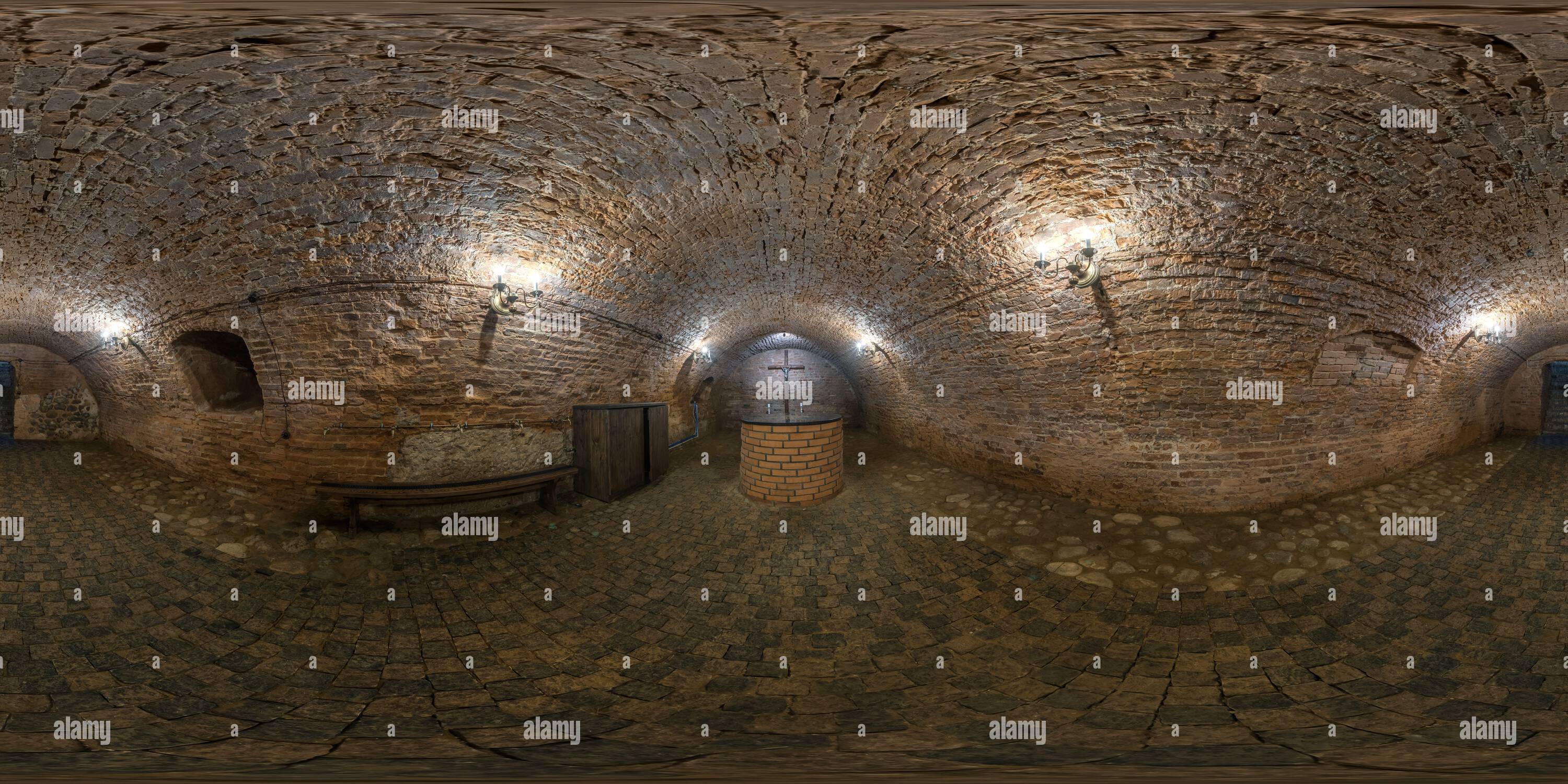 360° view of hdri 360 panorama in basement of ancient catacombs of ...