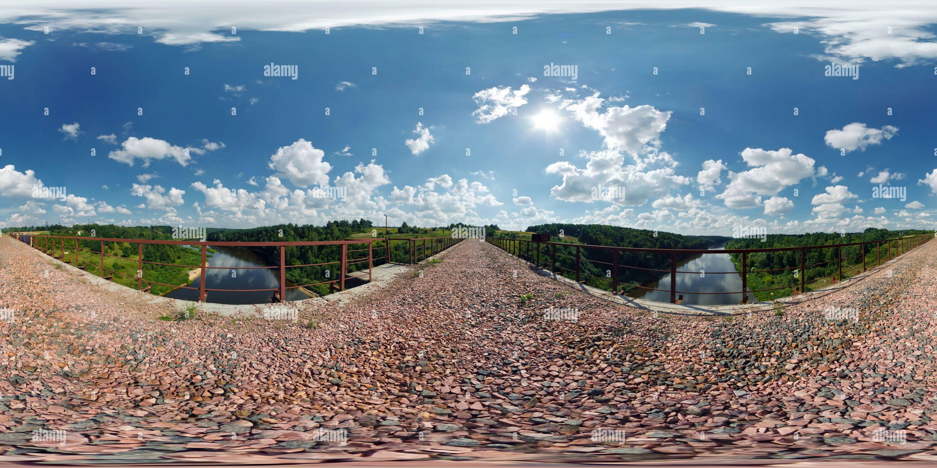 360° view of 360 hdri panorama view on abandon railway bridge across ...