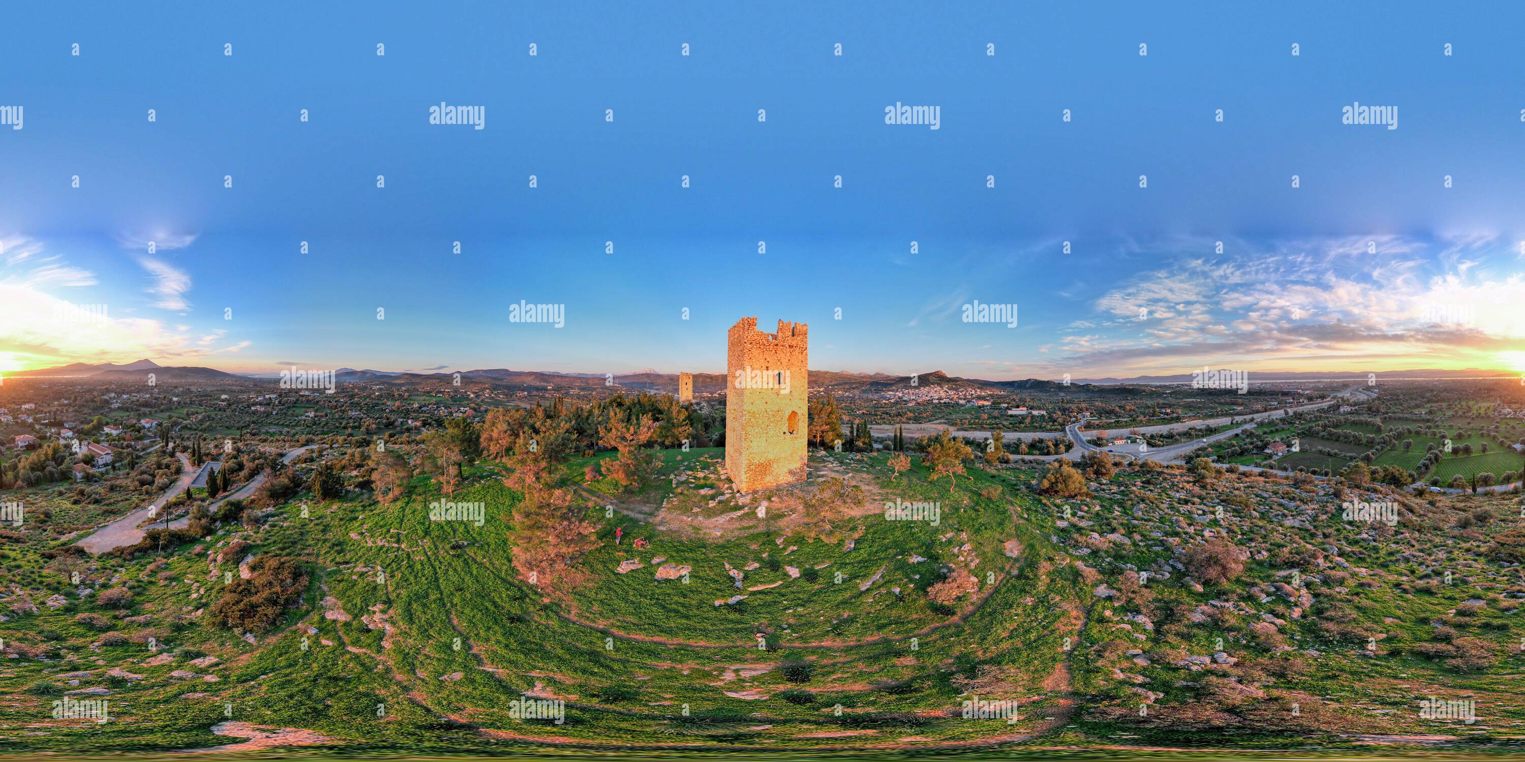 360° view of Aerial 360° drone view of Lilantio Pedion towers, Euboea ...