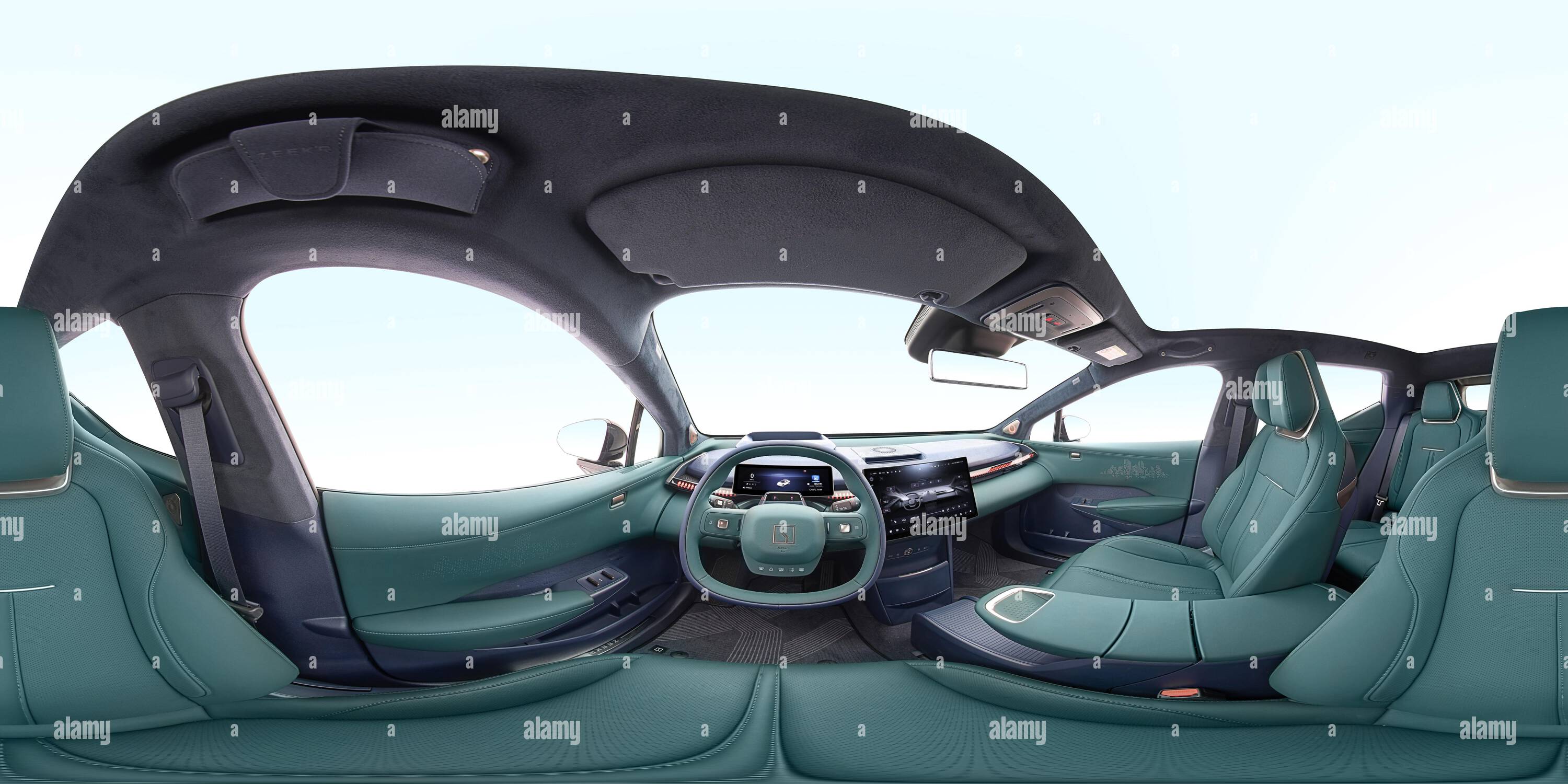 360° view of 360 panorama of ZEEKR X interior, featuring a futuristic ...