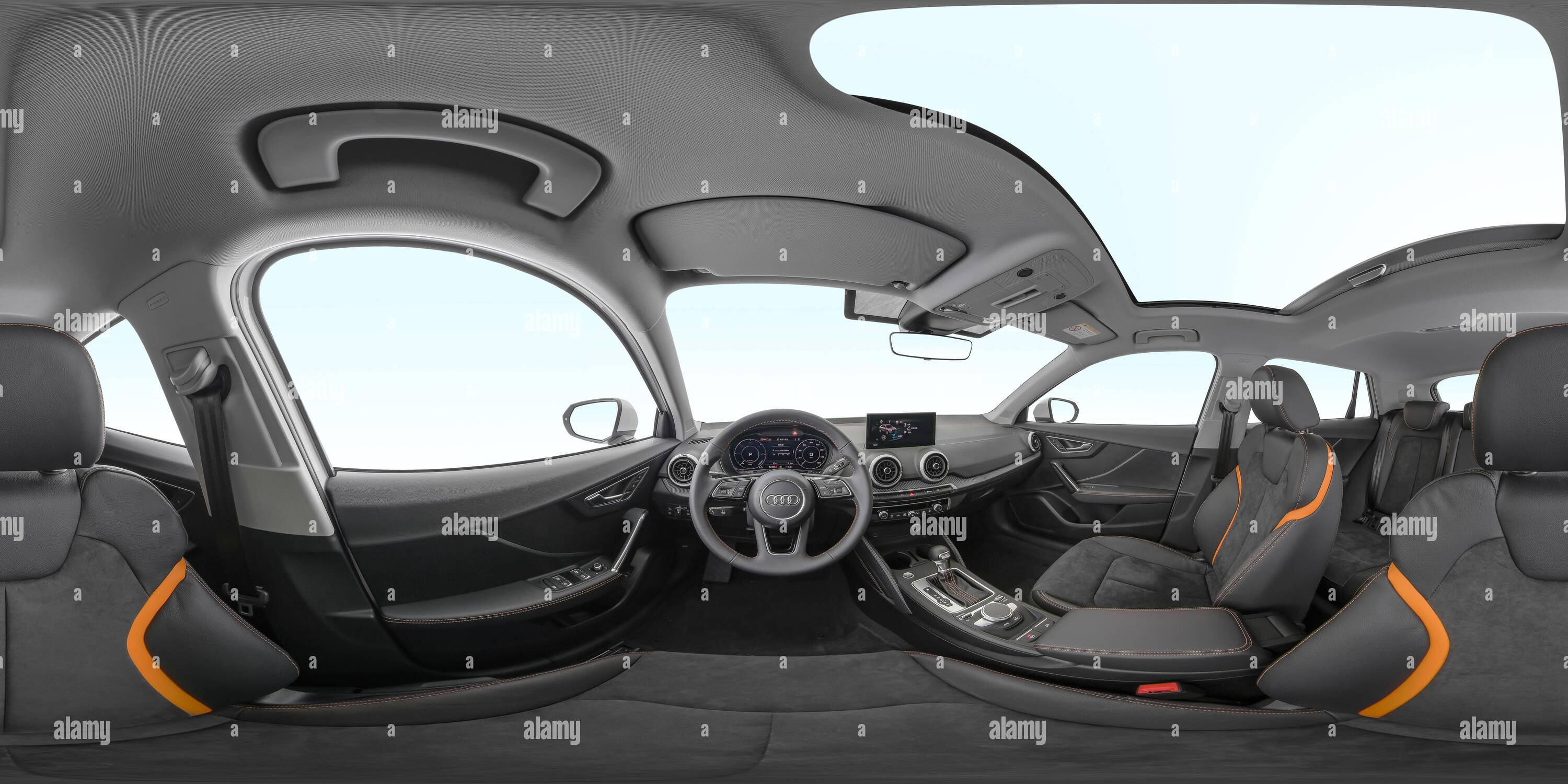 360° view of 360 panorama of Audi Q2L e-tron interior, featuring a sleek dashboard, advanced ...