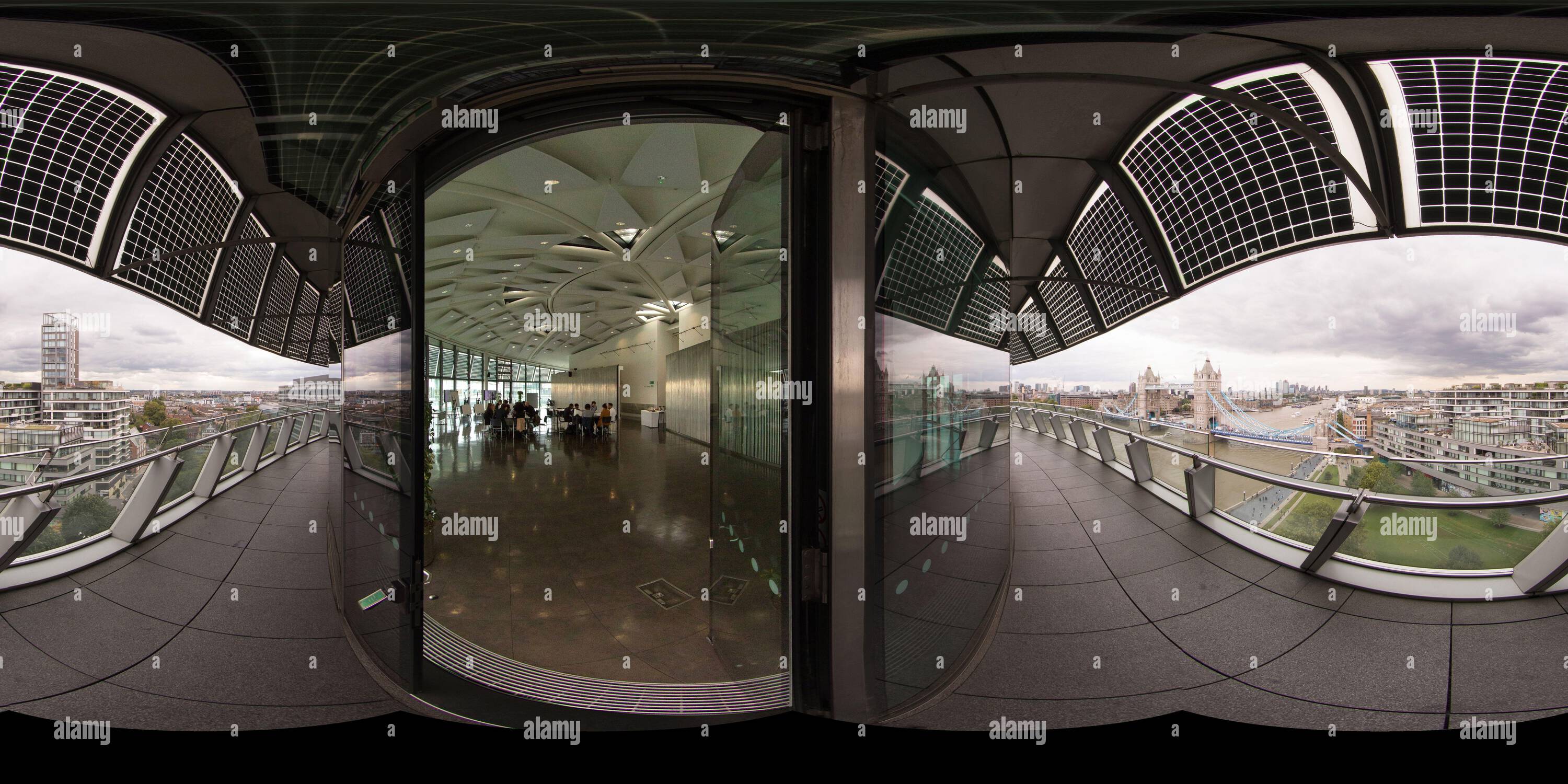 360° view of London City Hall roof top with view of Tower Bridge and ...