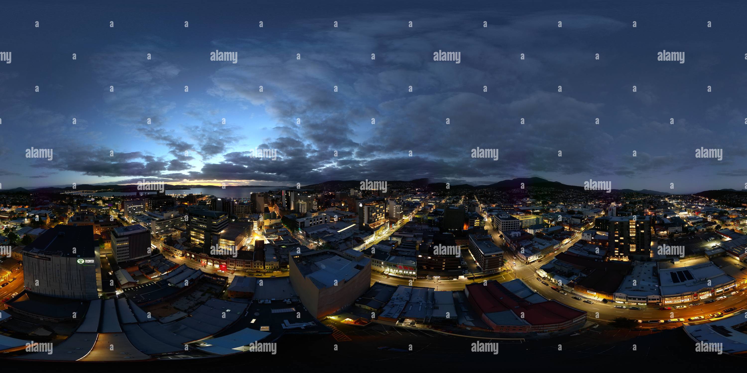 360° view of Hobart Downtown Nightscape Feb 2025 - Alamy