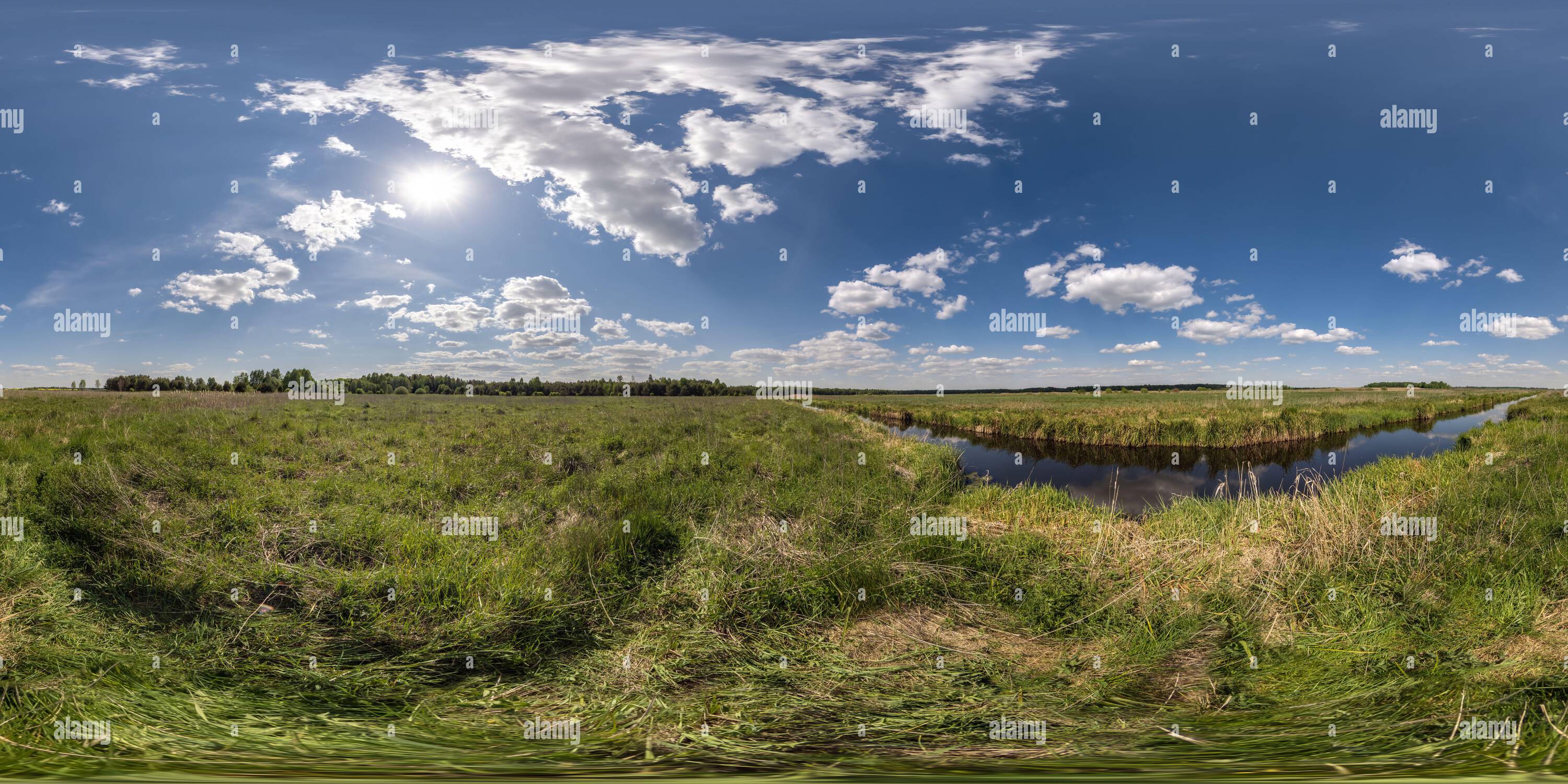 360° view of spherical 360 hdri panorama among green grass farming ...