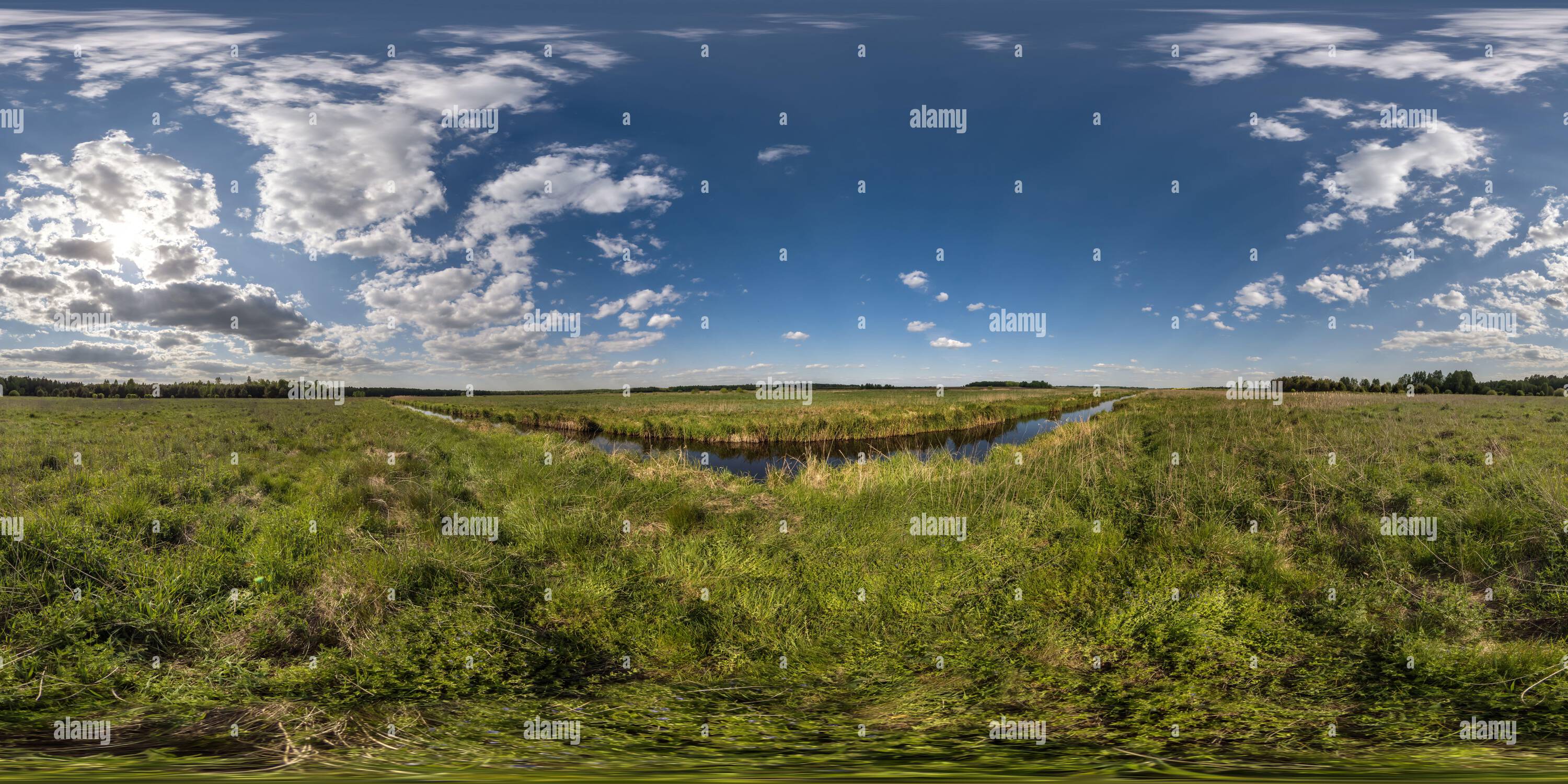 360° view of spherical 360 hdri panorama among green grass farming ...