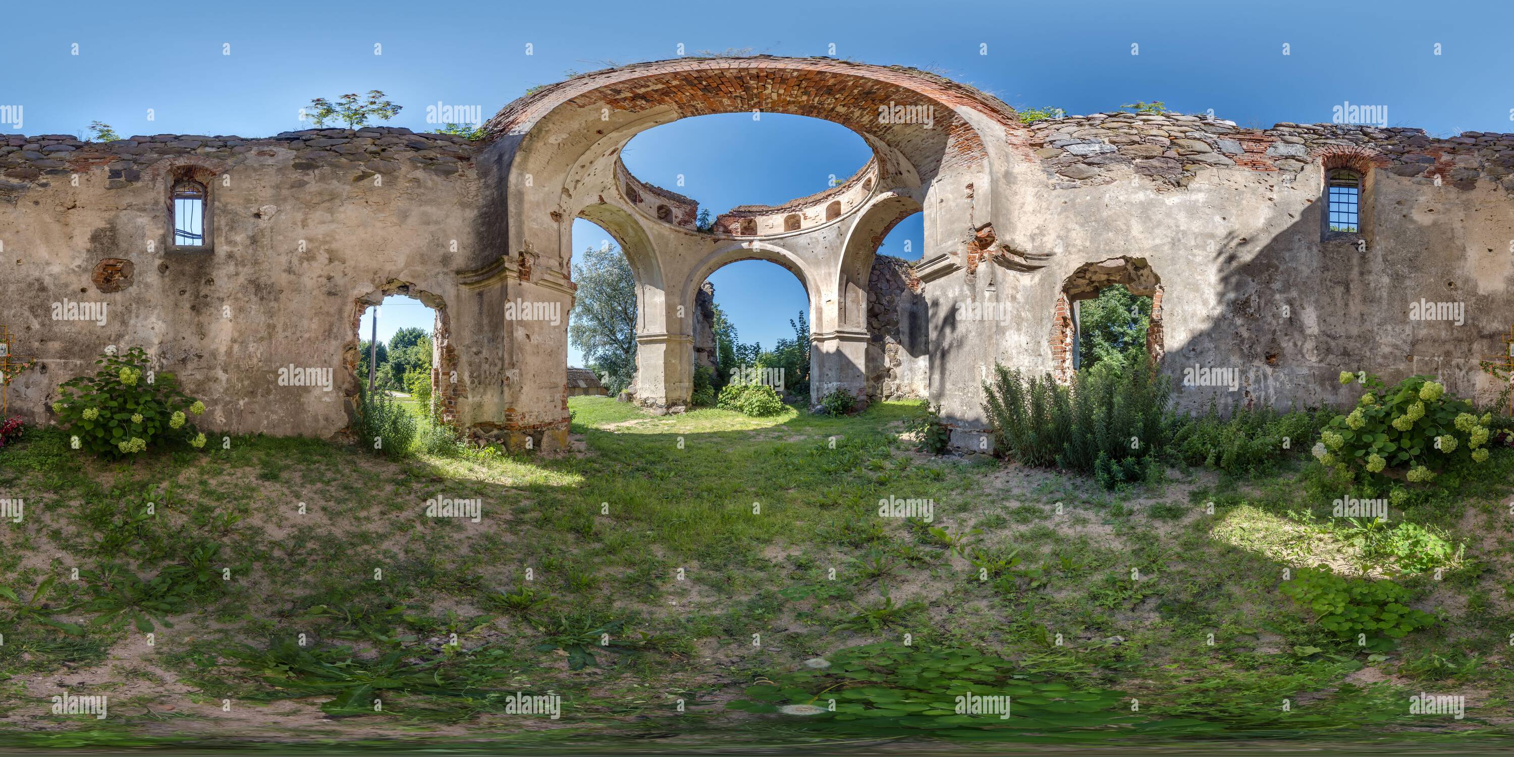 360° view of full seamless spherical hdri 360 panorama inside ruined ...