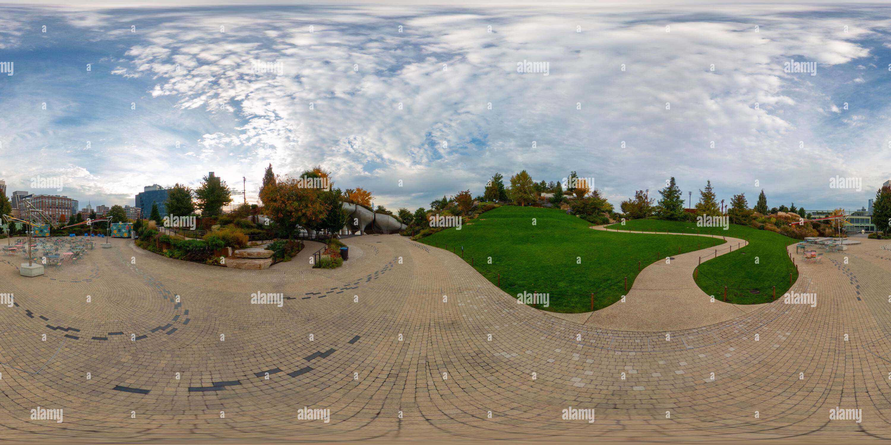 360° view of New York, NY, USA - October 27, 2023: Little Island Hudson ...