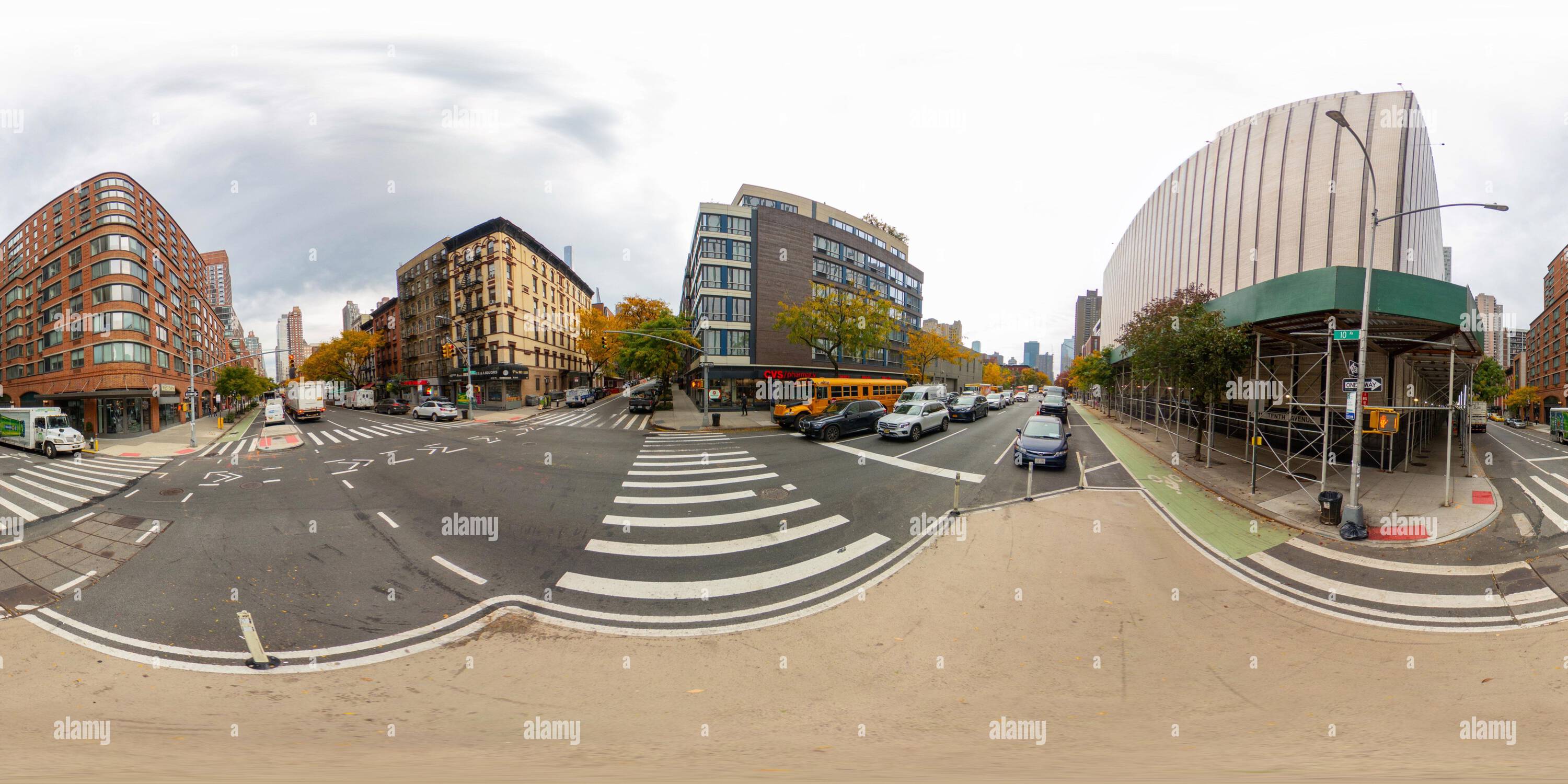 360° view of New York, NY, USA - October 27, 2023: Stock photo intersection at W 54th Street and ...