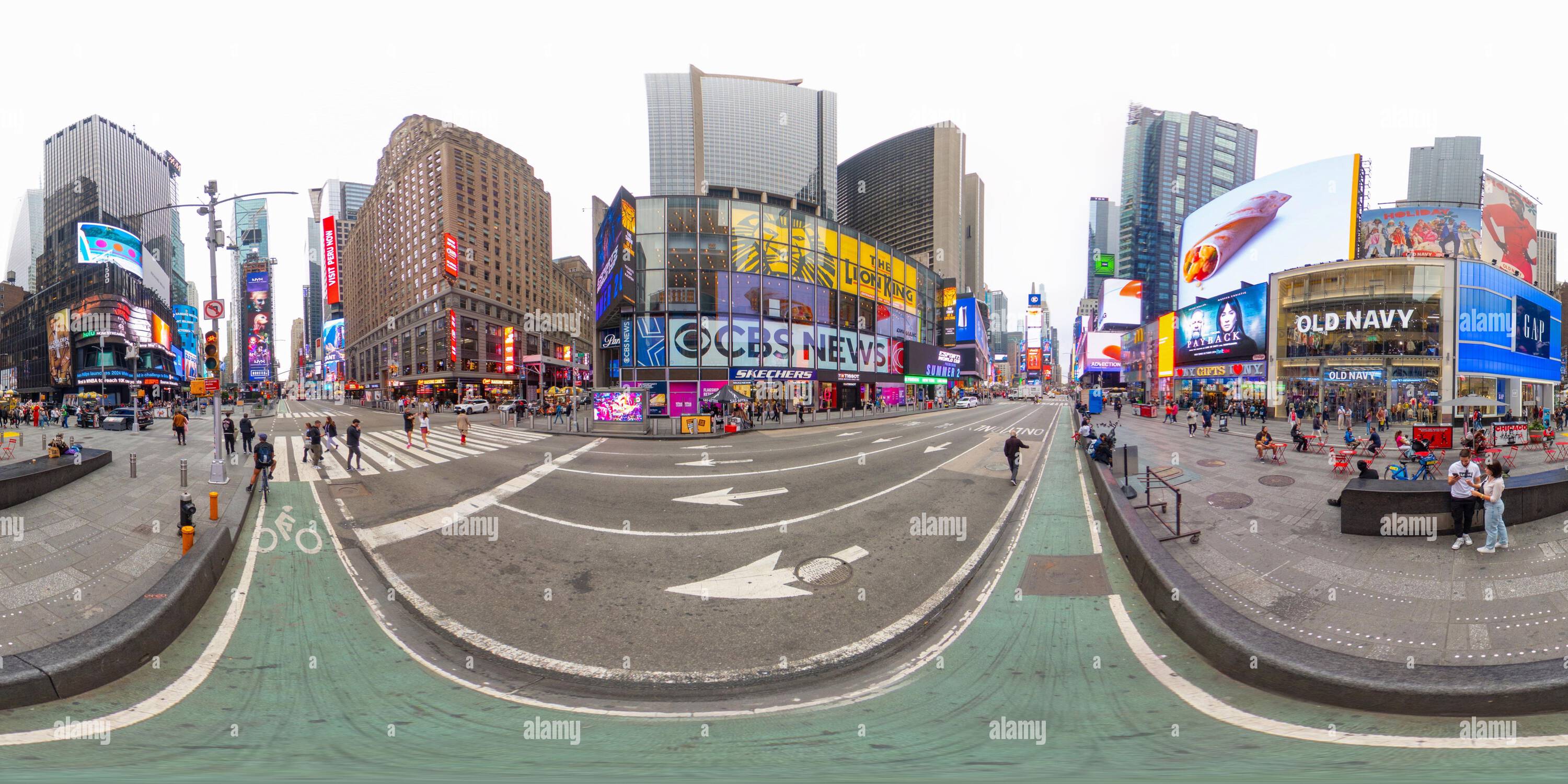 360° view of New York, NY, USA - October 27, 2023: Bike lanes by Times ...