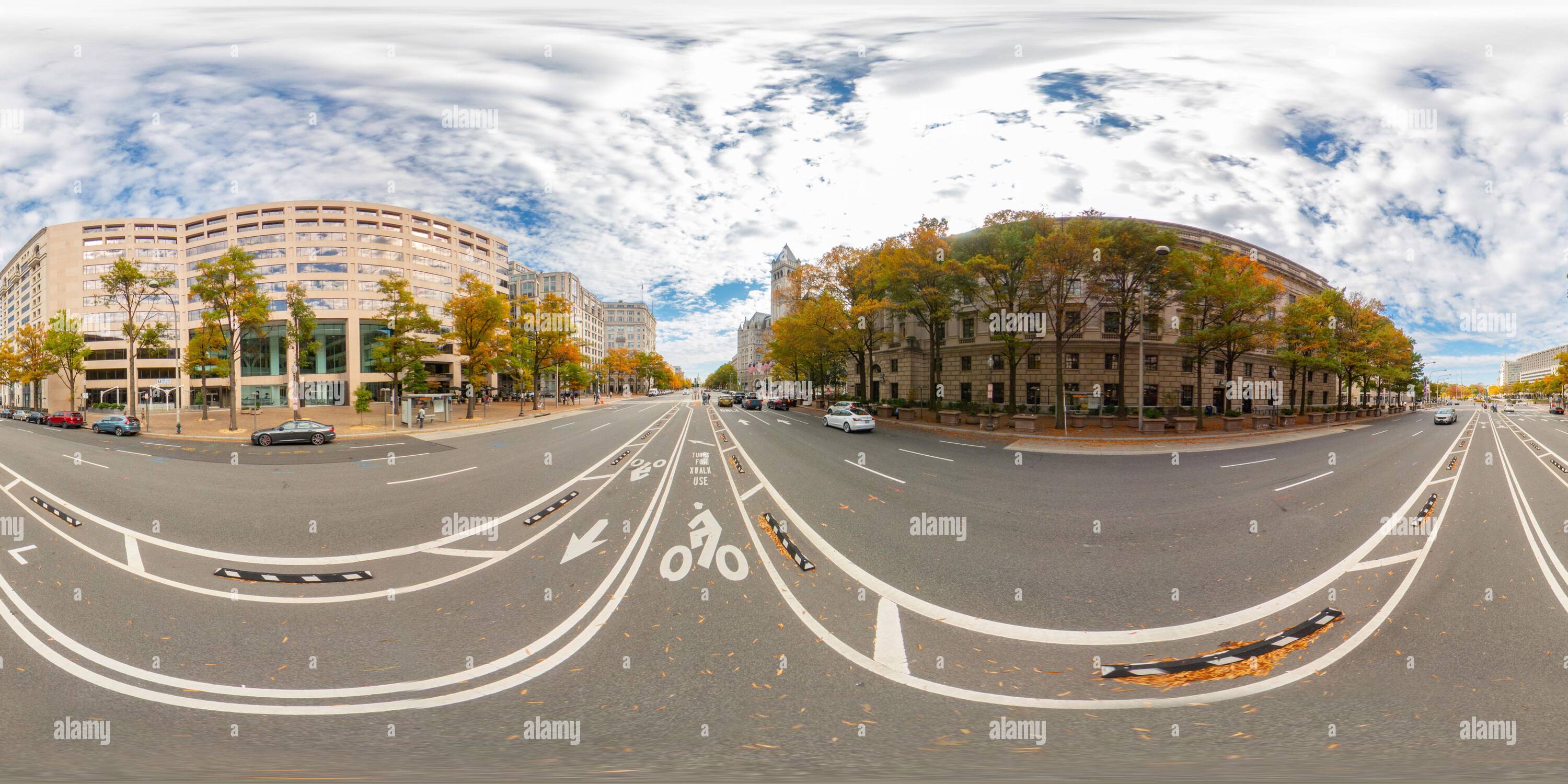 360° view of Washington DC, USA - October 28, 2023: Bike lanes in ...