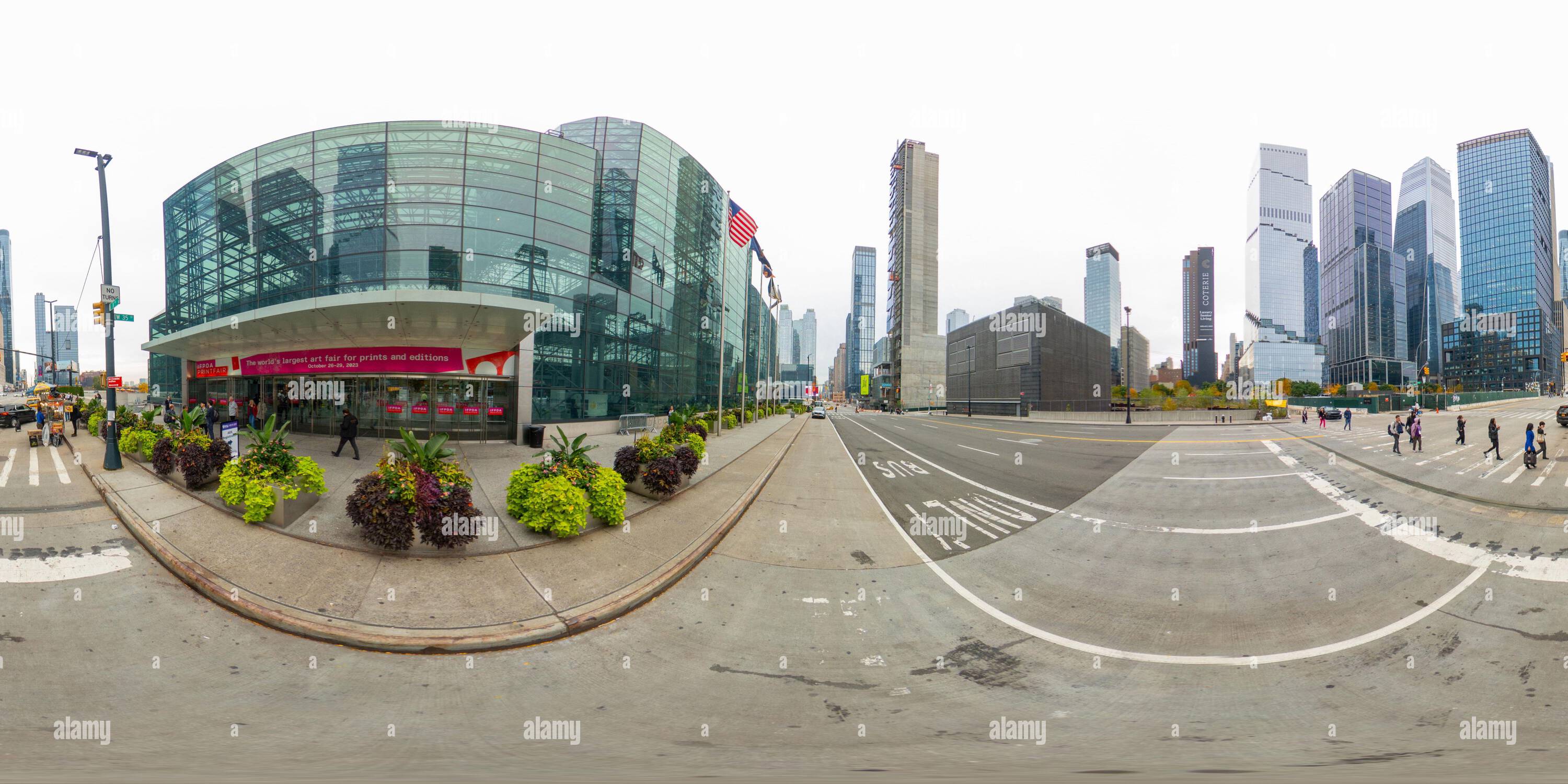 360° view of New York, NY, USA - October 27, 2023: Jacob Javits Convention Center. 360 VR ...