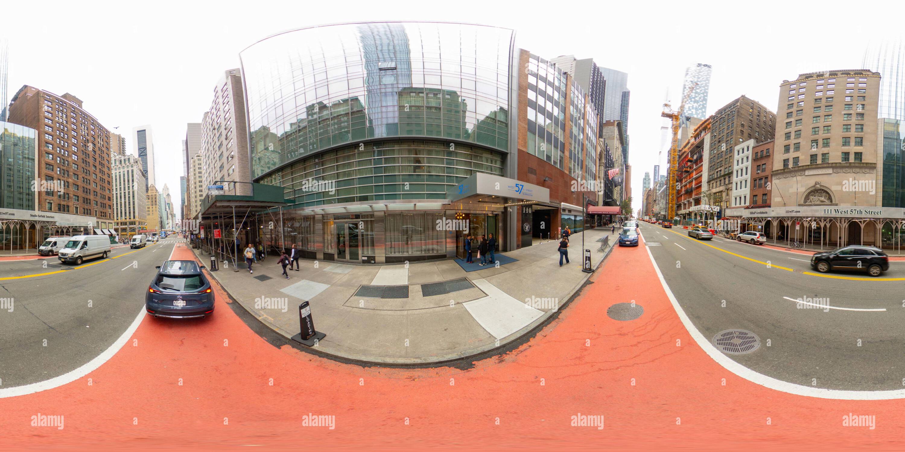360° view of New York, NY, USA - October 27, 2023: West 57th Street by Hilton Club New York. 360 ...