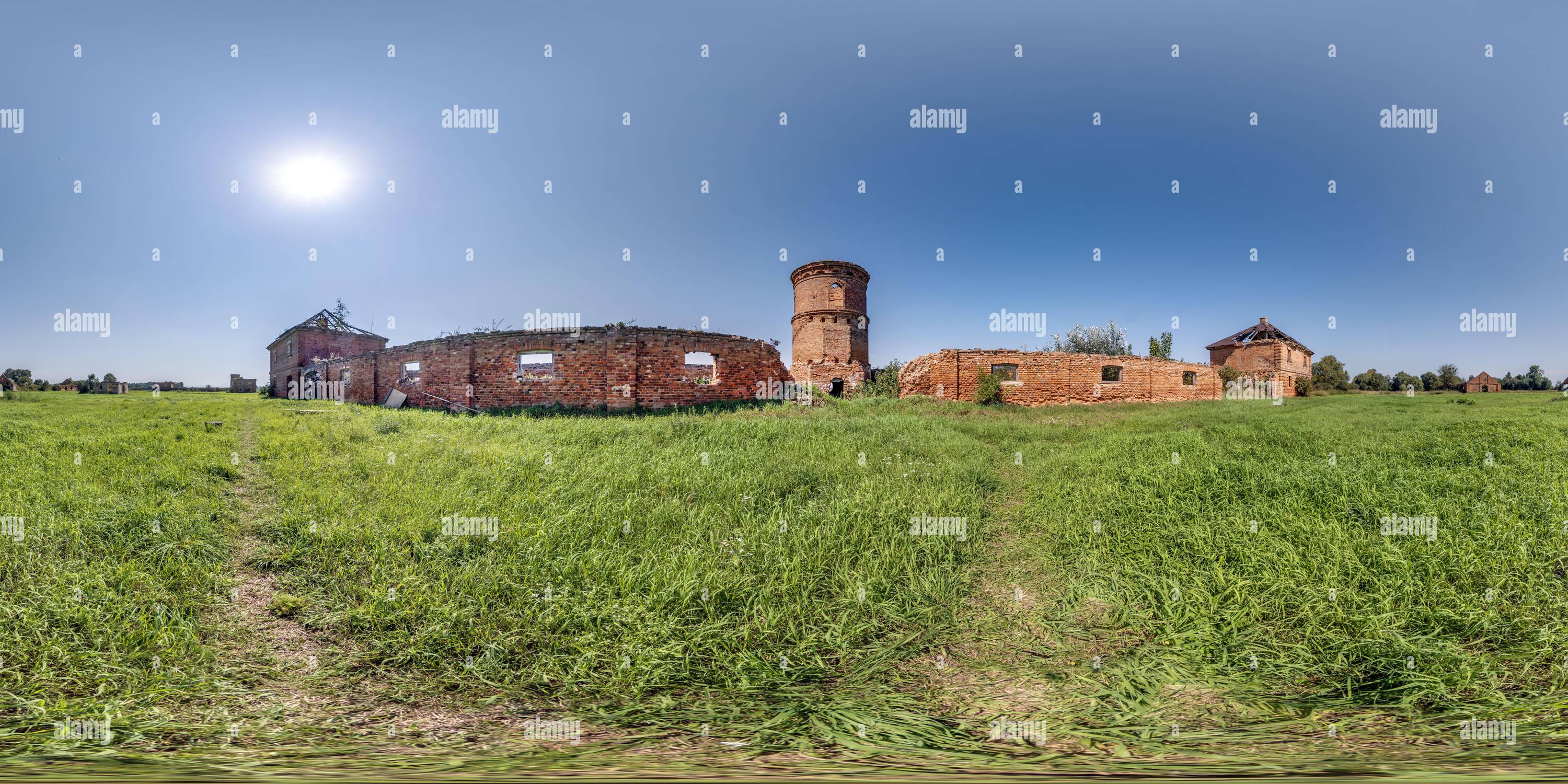 360° view of full seamless spherical hdri 360 panorama inside ruined ...