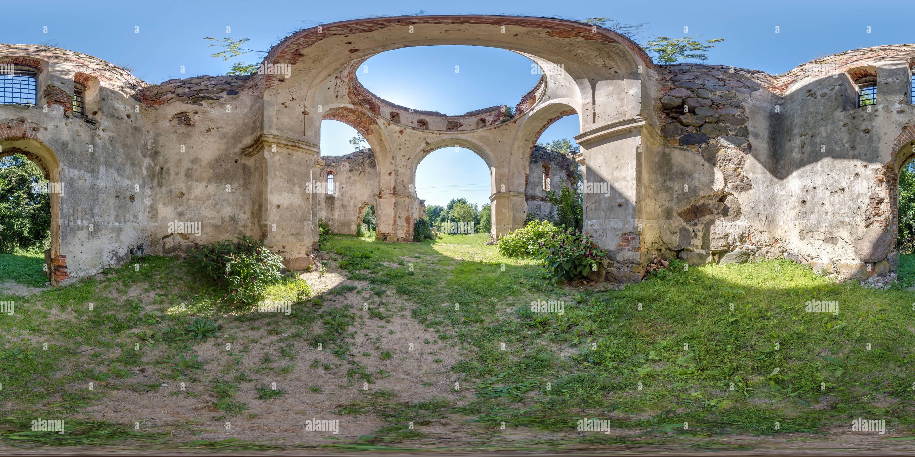 360° view of full seamless spherical hdri 360 panorama inside ruined ...
