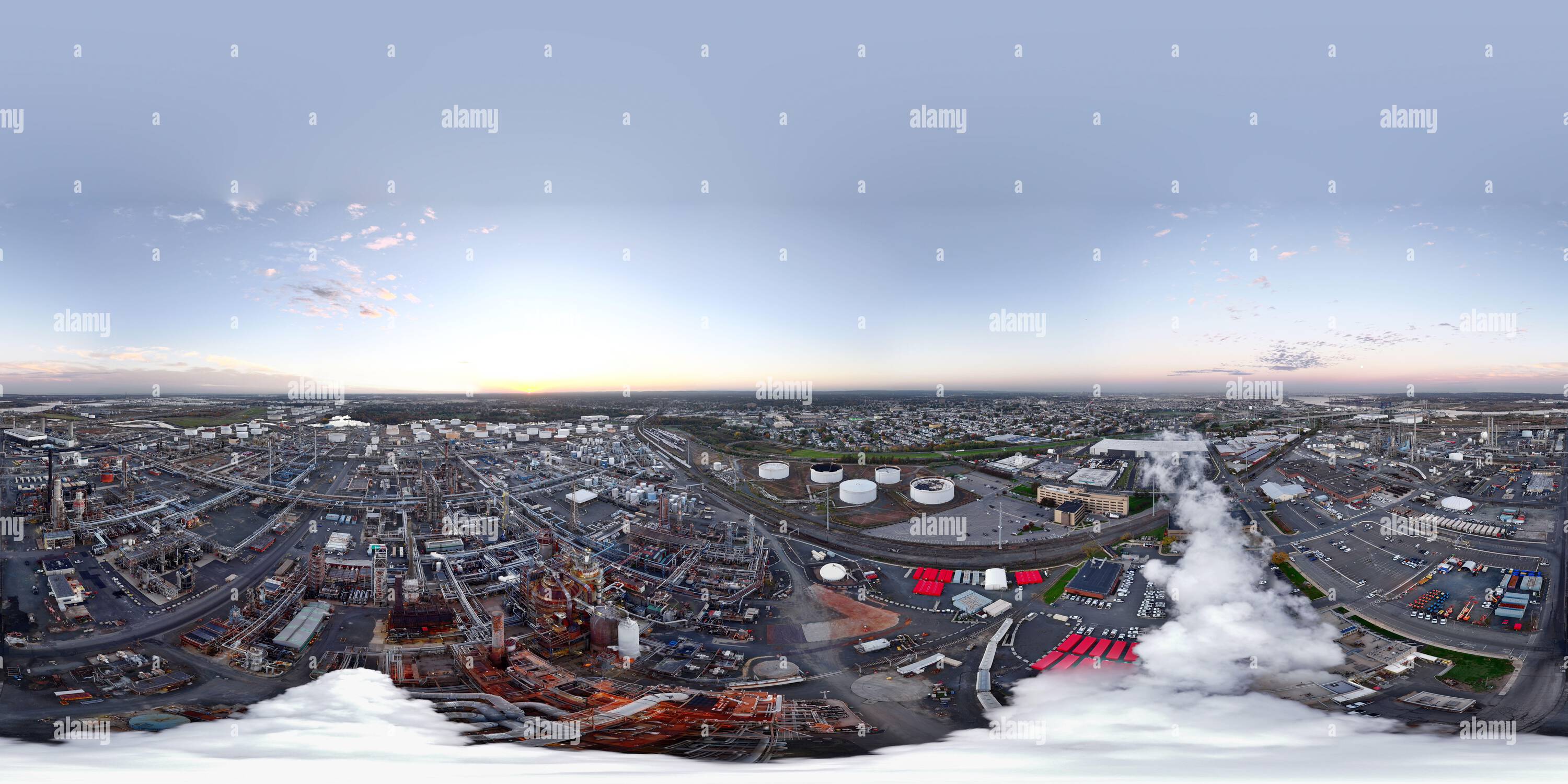360° view of Aerial drone 360 panorama of an industrial oil refinery ...