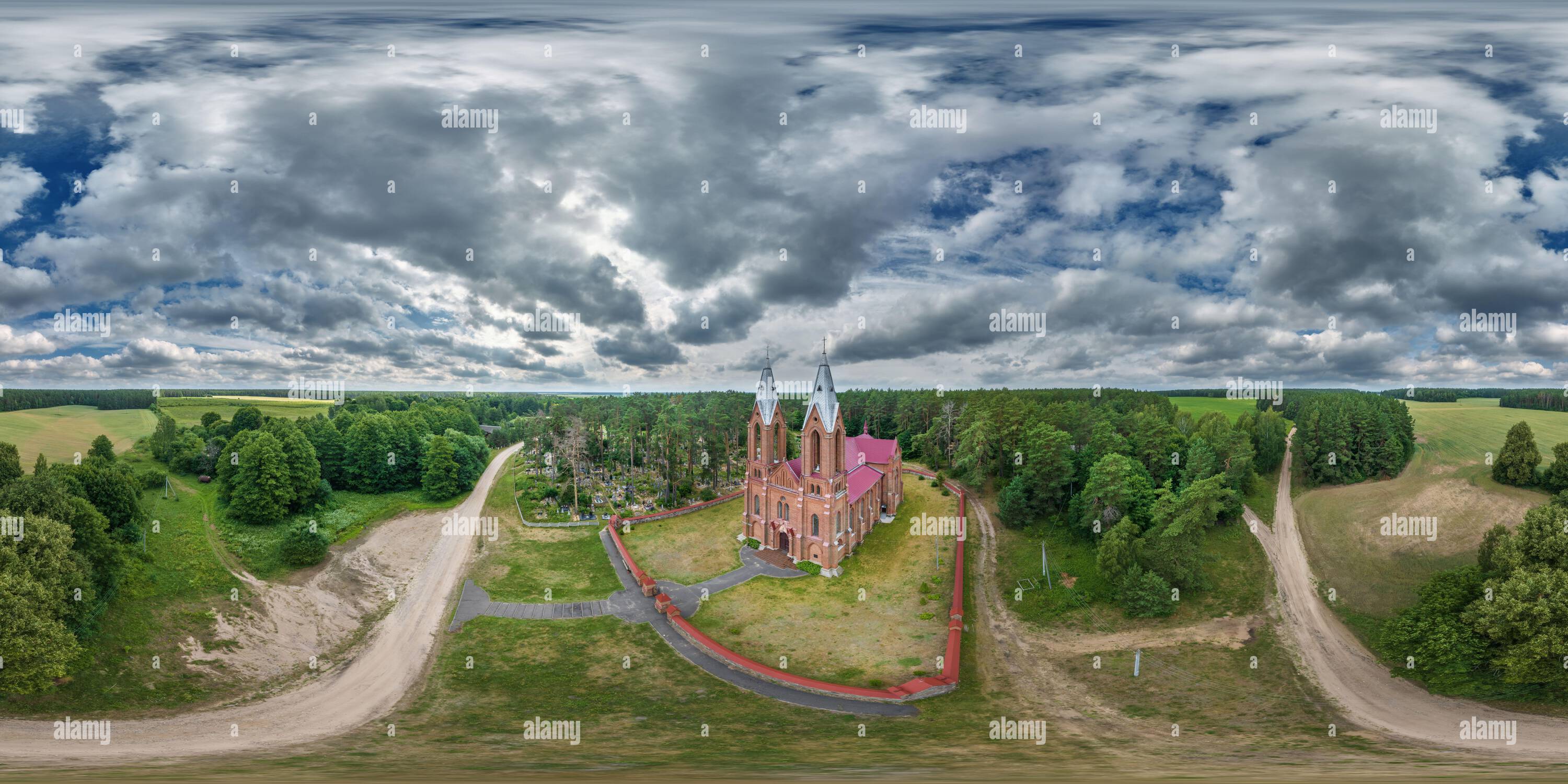360° view of full hdri 360 panorama aerial view on red brick neo gothic ...