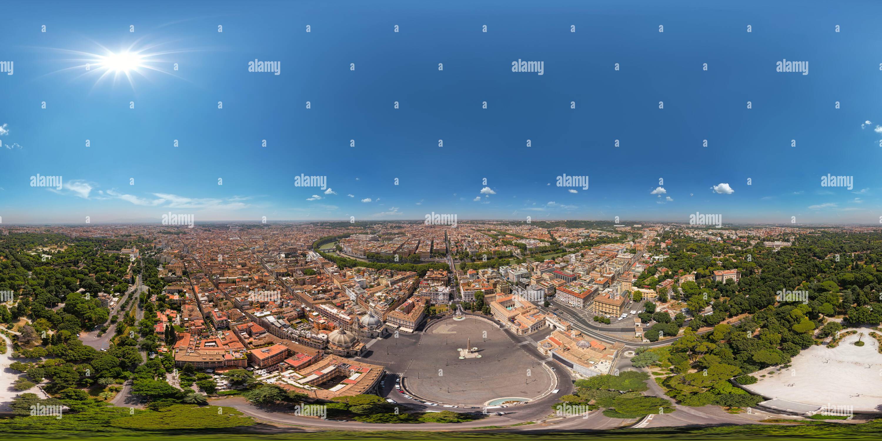 360° view of Rome cityscape aerial panorama of many buildings with ...