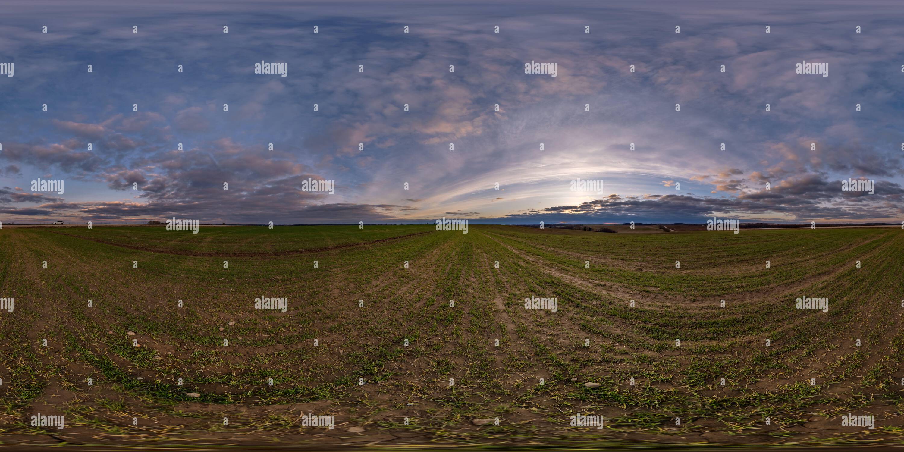 360° view of spherical 360 hdri panorama among farming field with ...