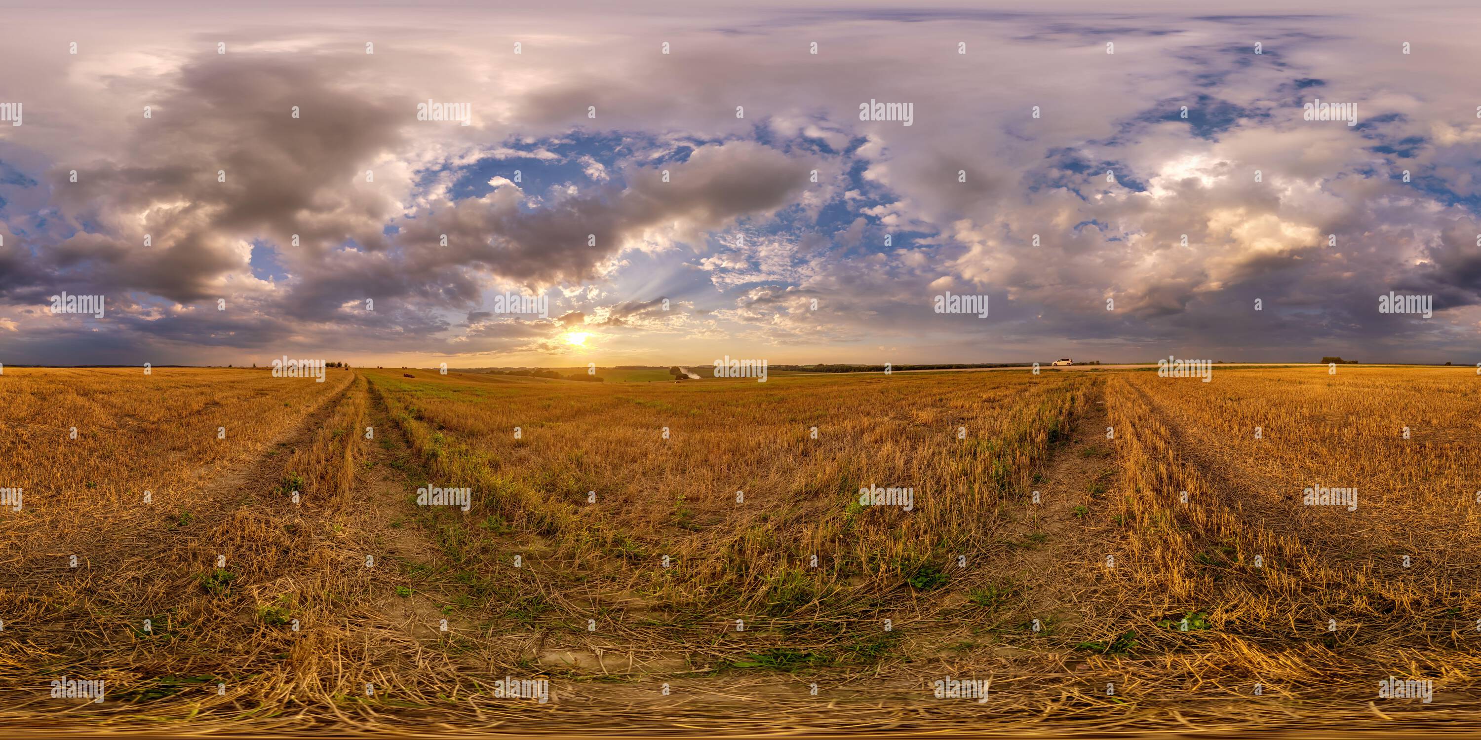 360° view of spherical 360 hdri panorama among farming field with ...
