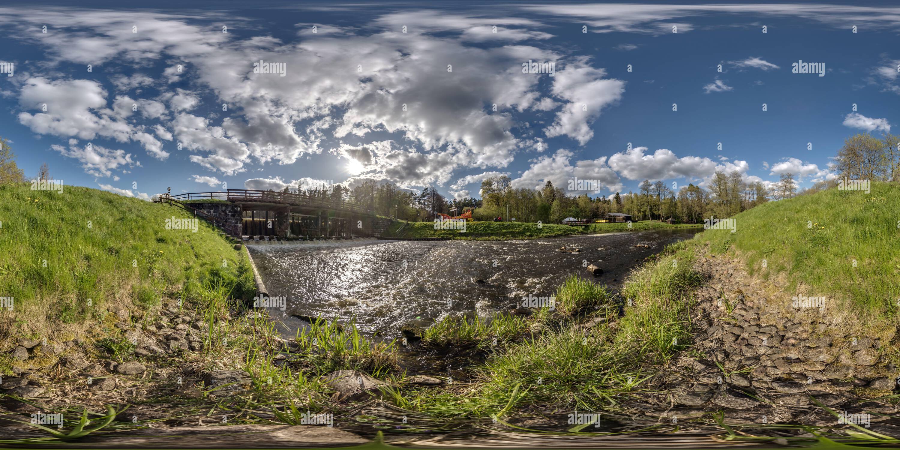360° view of full seamless spherical hdri 360 panorama view near dam ...