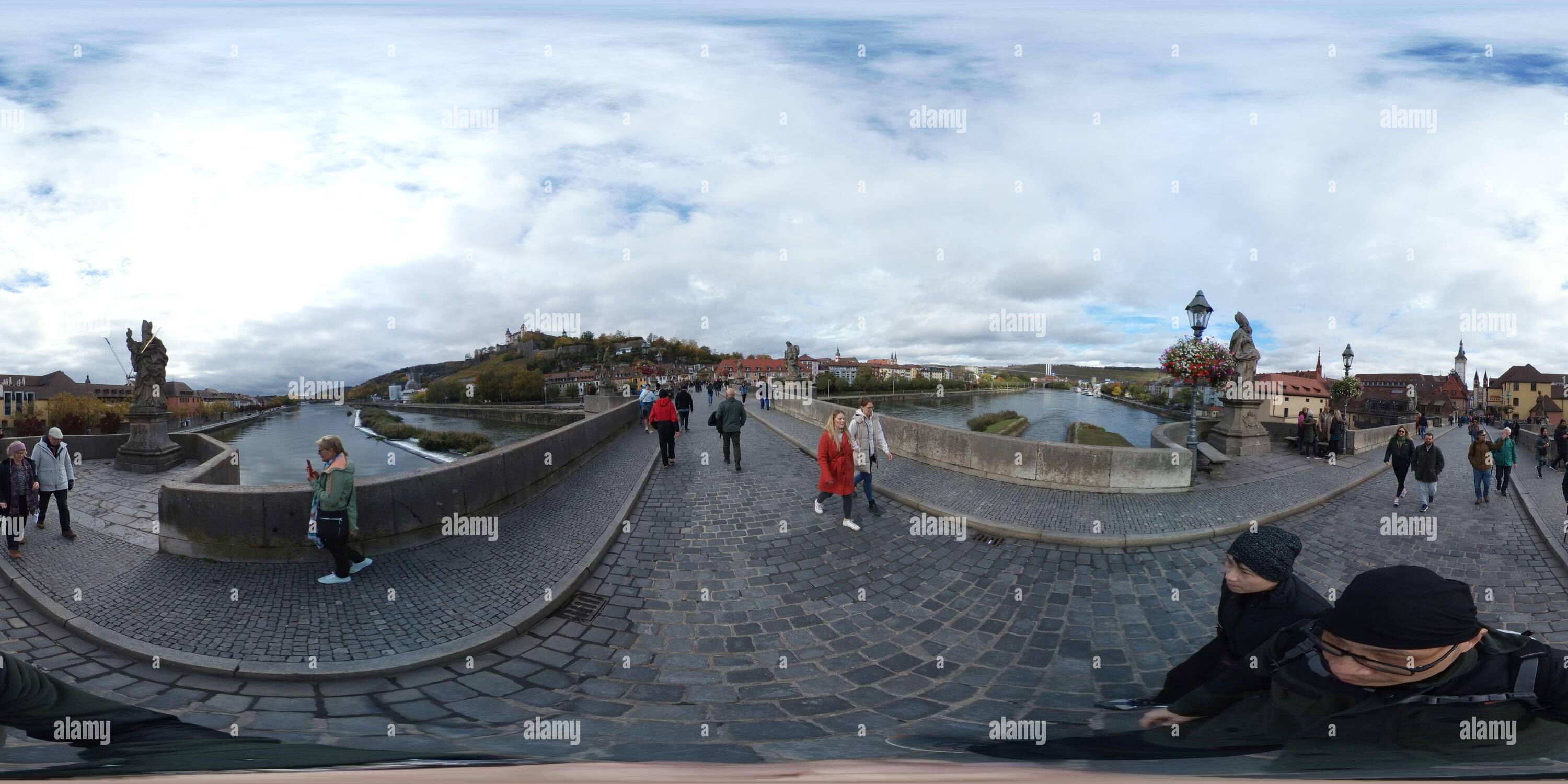 360° view of Germany Wurzburg old main bridge is the city's oldest ...