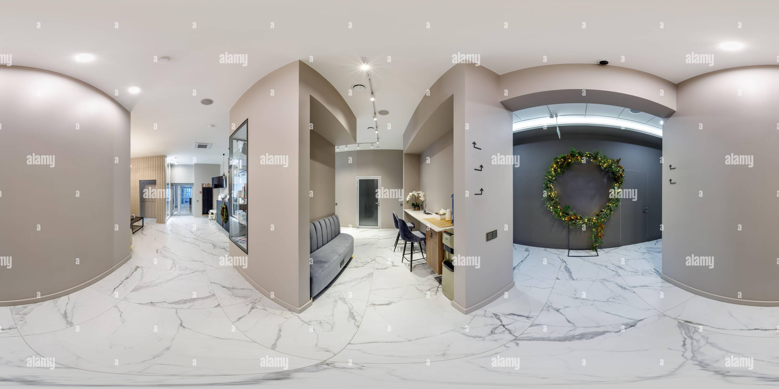 360° view of full hdri 360 panoramain in corridor of dental clinic in ...