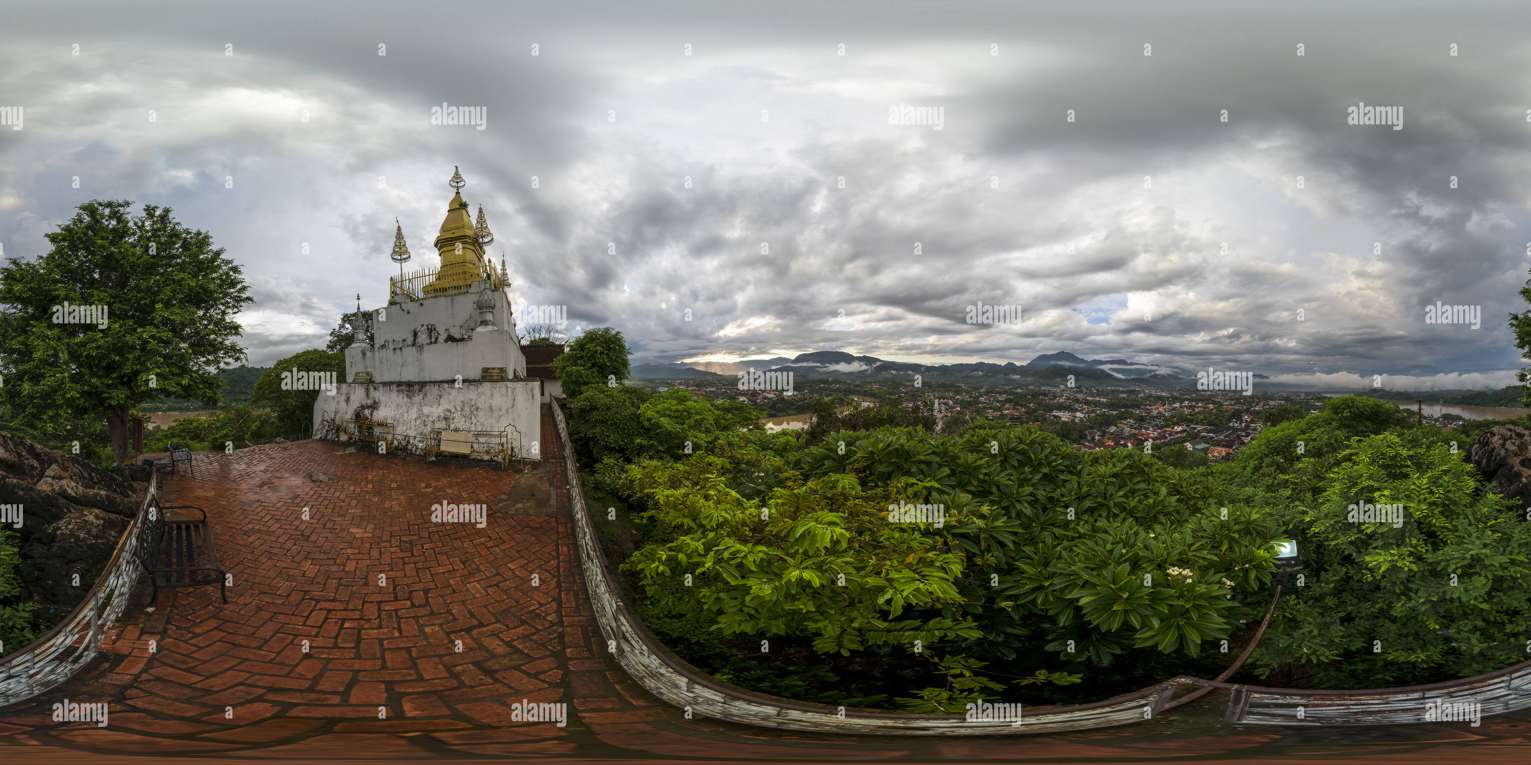 360° view of Mystical Morning at Phousi Hill: Rainy Sunrise Over Mekong ...