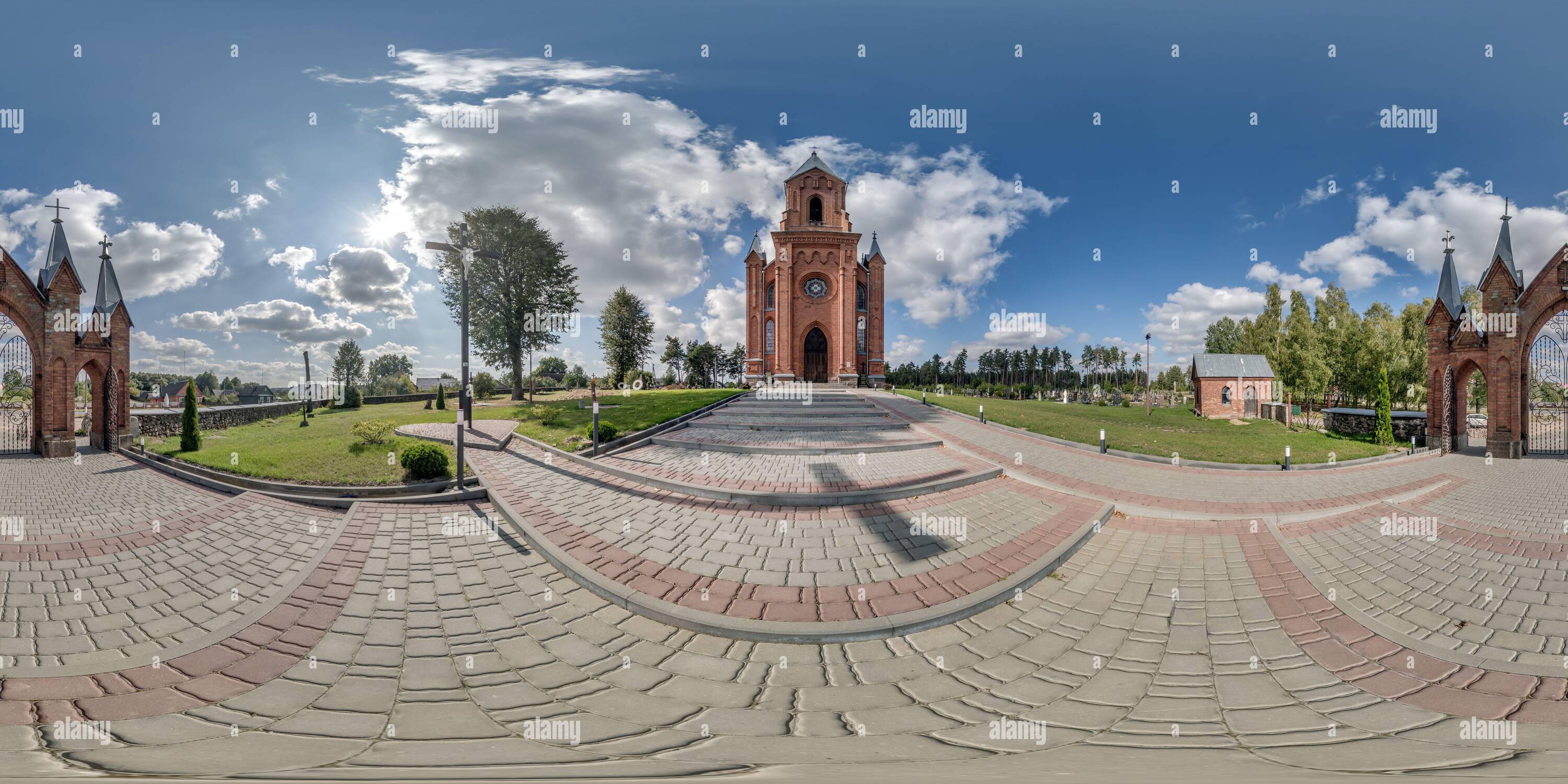 360° view of full hdri 360 panorama view on red brick neo gothic ...
