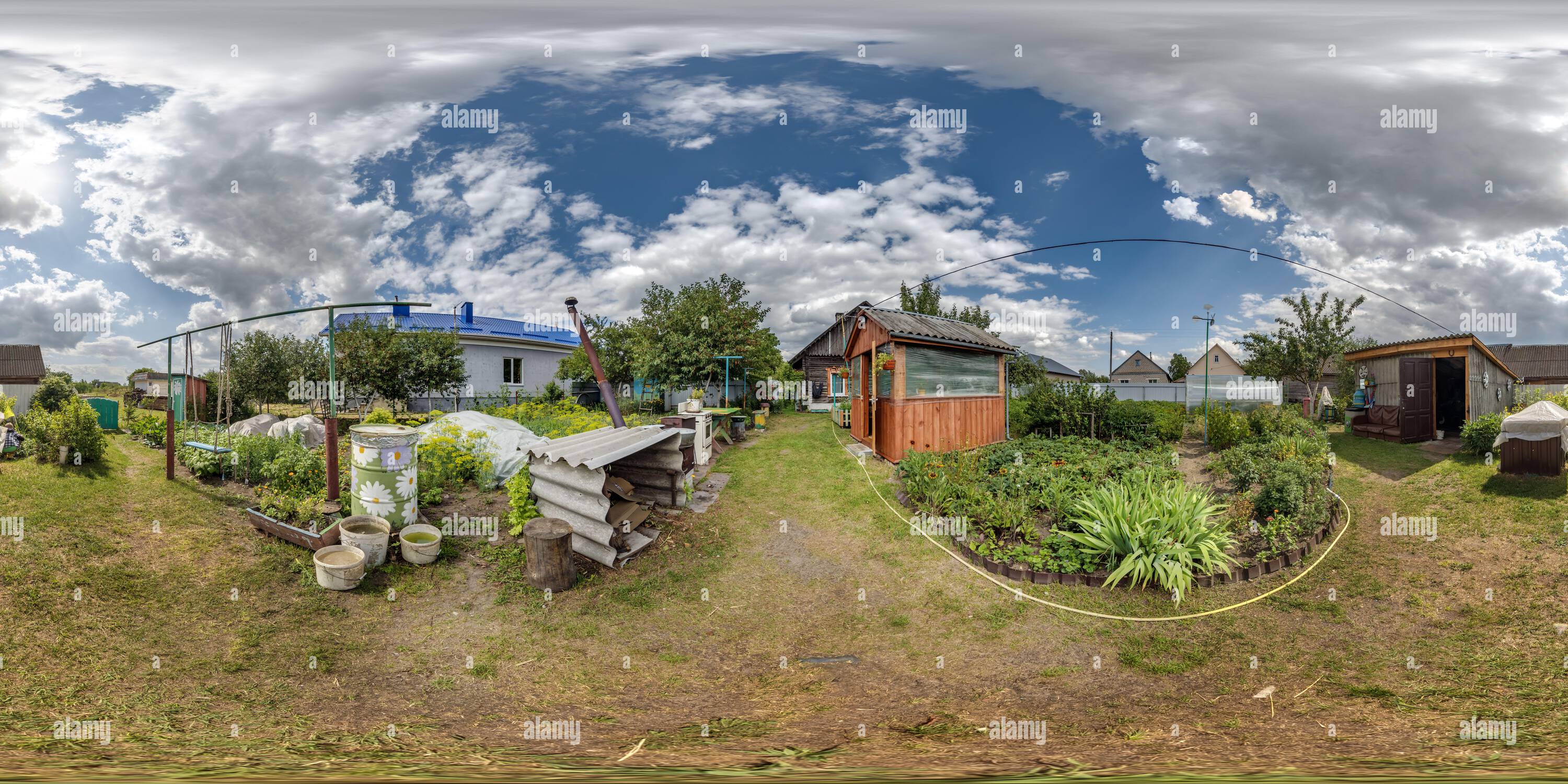 360° view of 360 hdri panorama view in garden with flower bed yard near ...