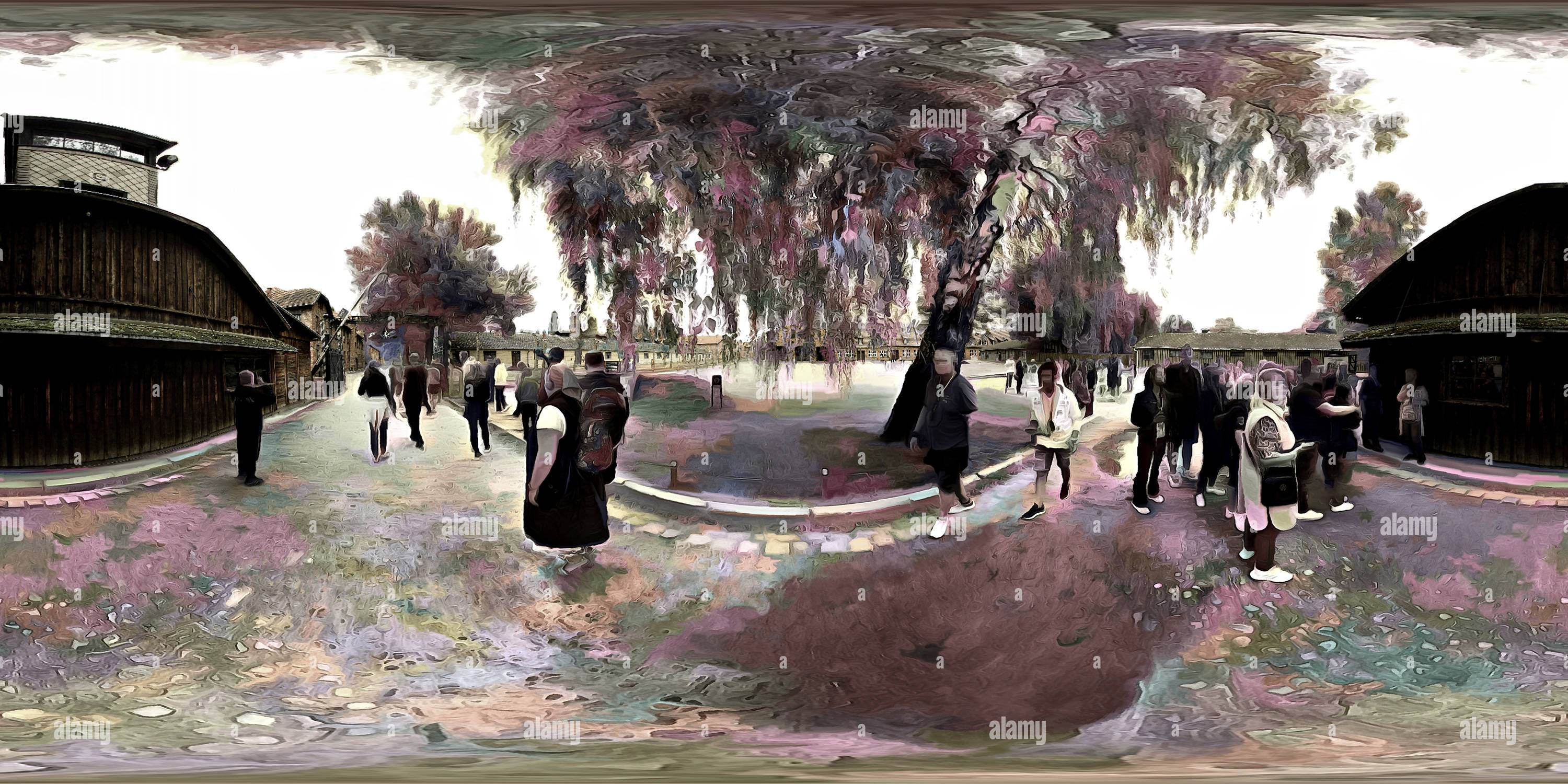 360° view of Auschwitz - German Nazi concentration camp, in front of ...