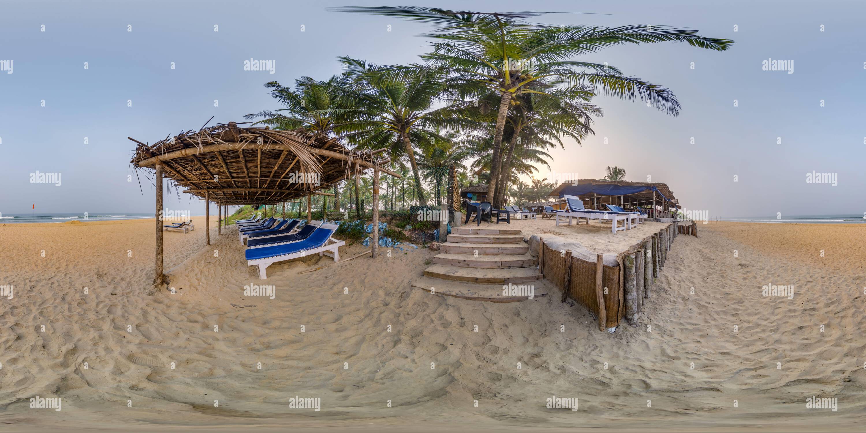 360° view of 360 hdri panorama with coconut trees on ocean coast near ...