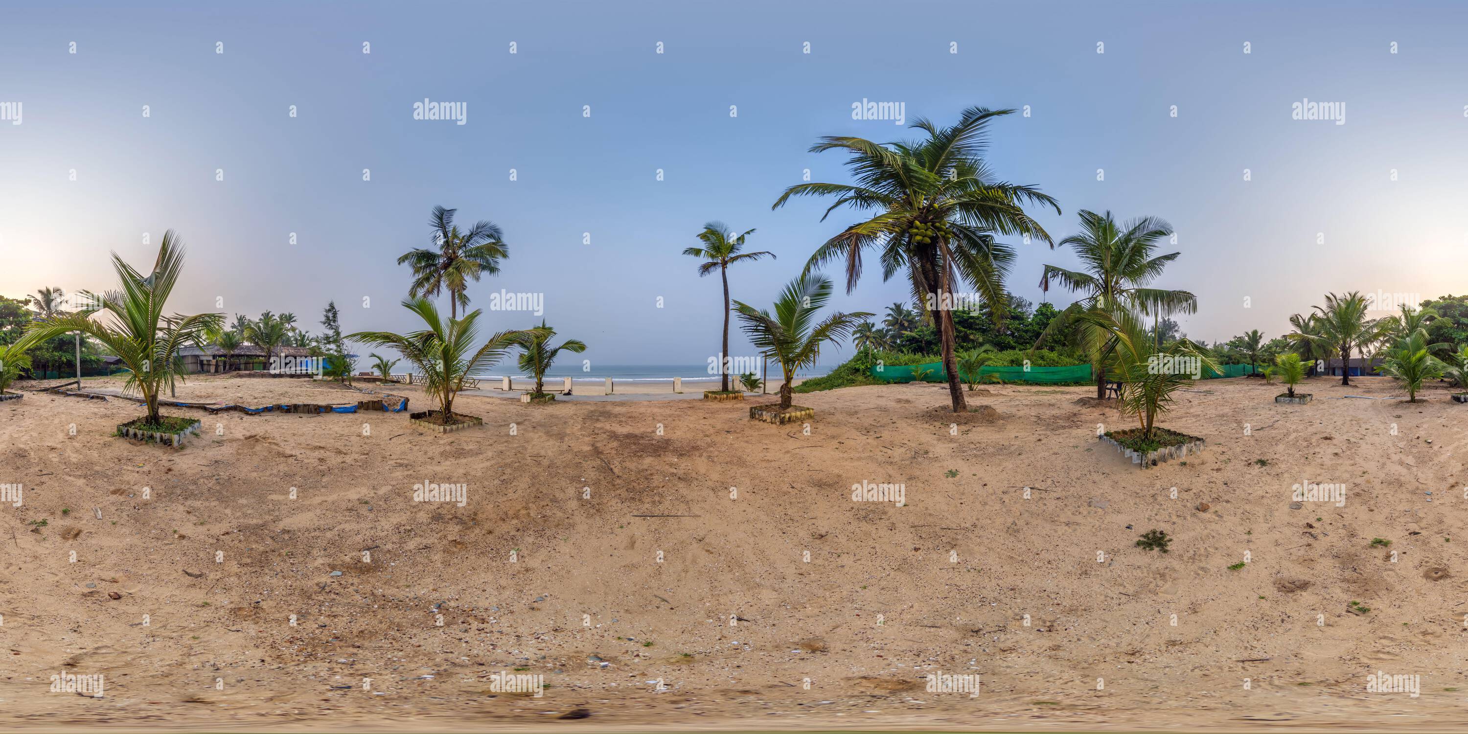 360° view of 360 hdri panorama with coconut trees on ocean coast in ...