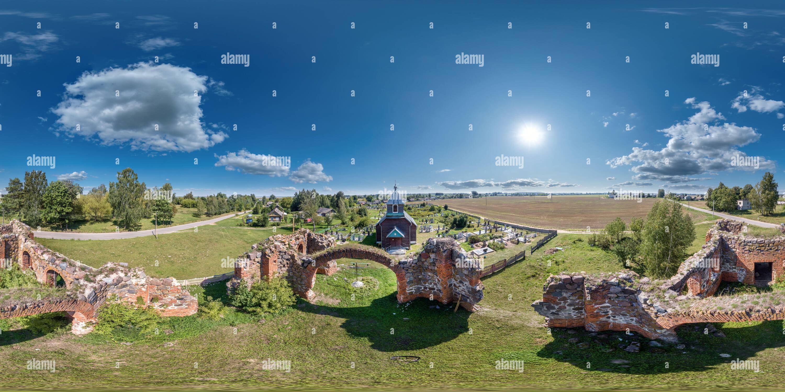 360° view of full seamless spherical hdri 360 panorama inside ruined ...