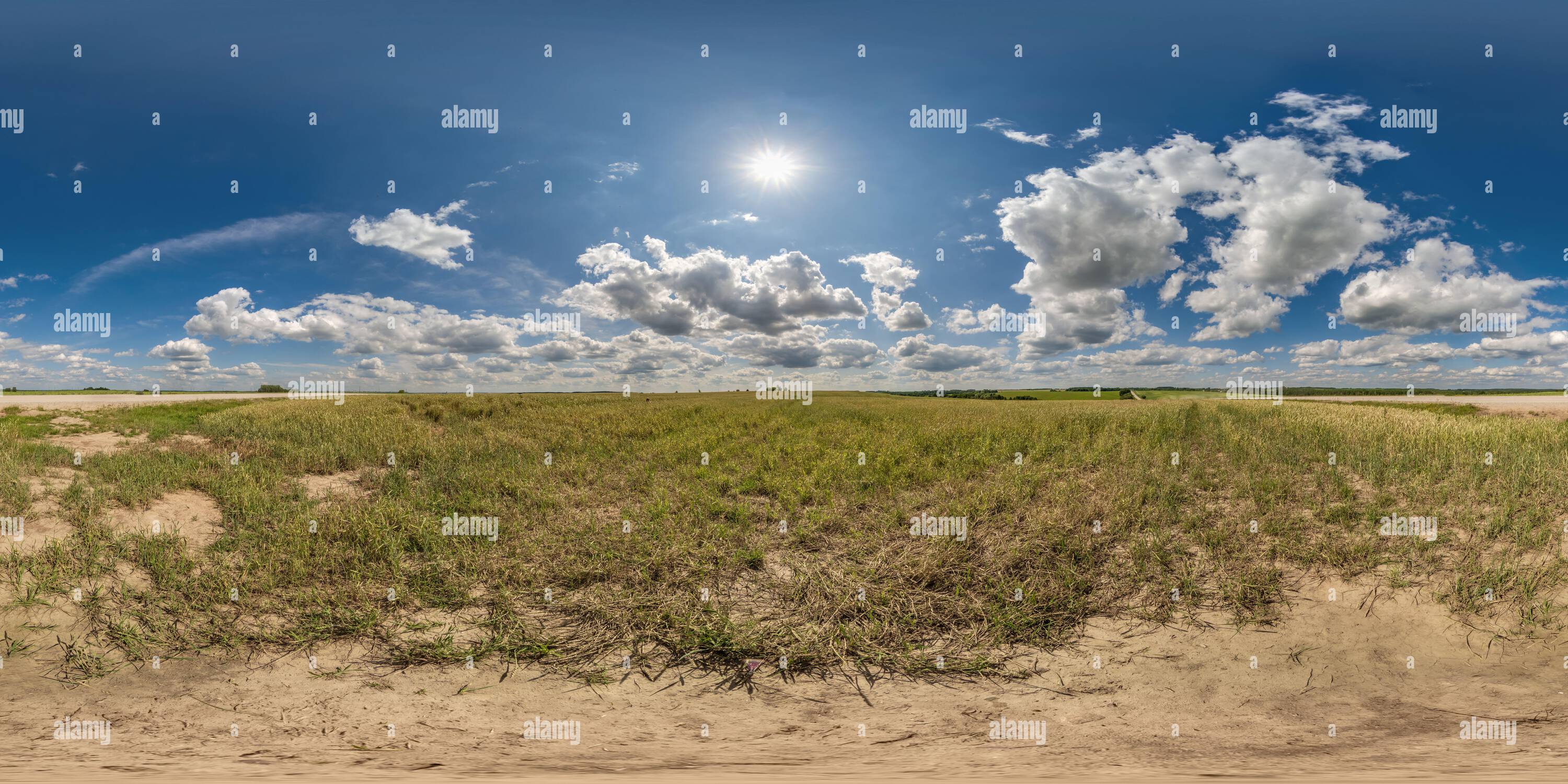 360° view of spherical 360 hdri panorama among dry grass farming field ...