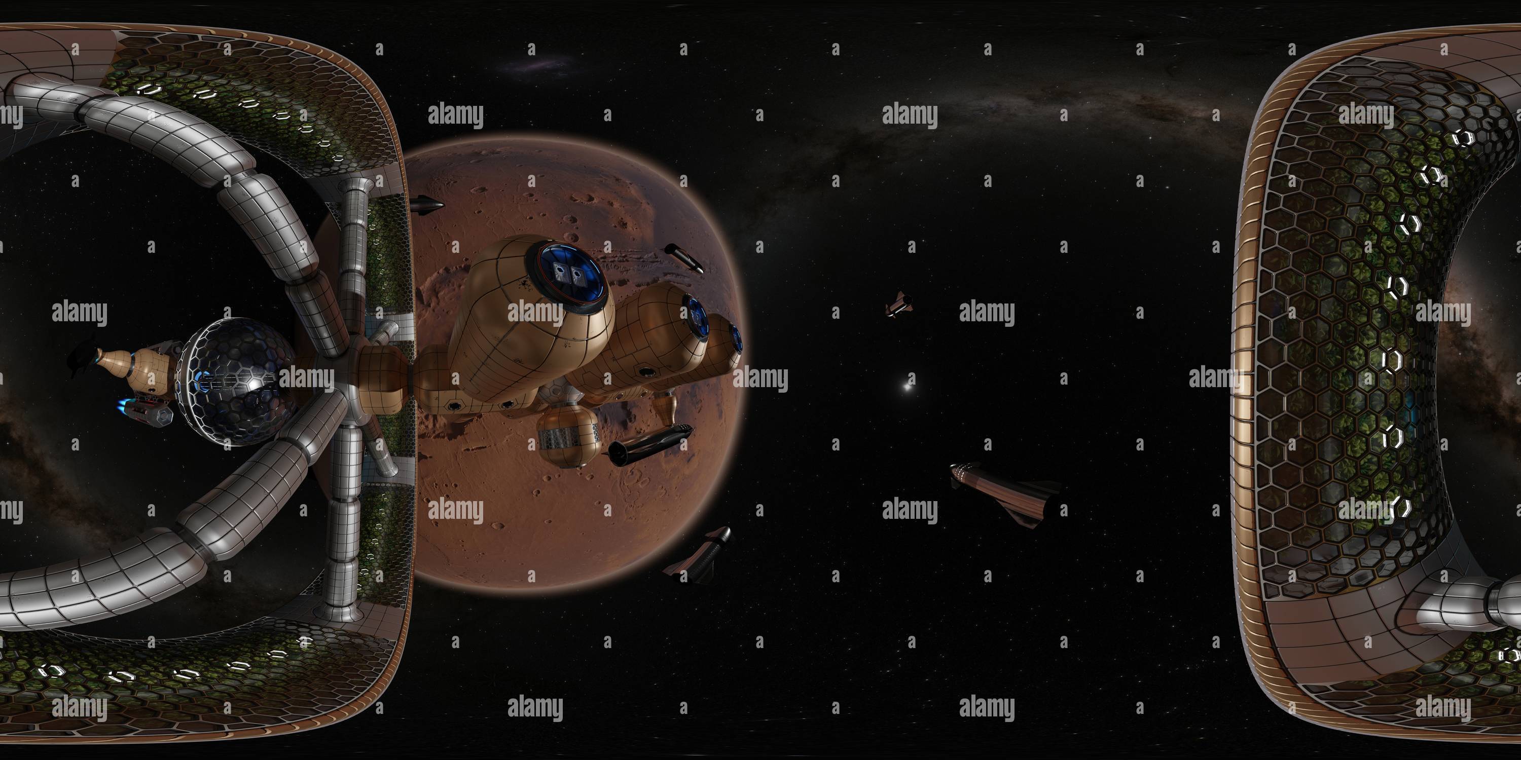 360° View Of Rotating Spaceship Entering Mars Orbit Alamy