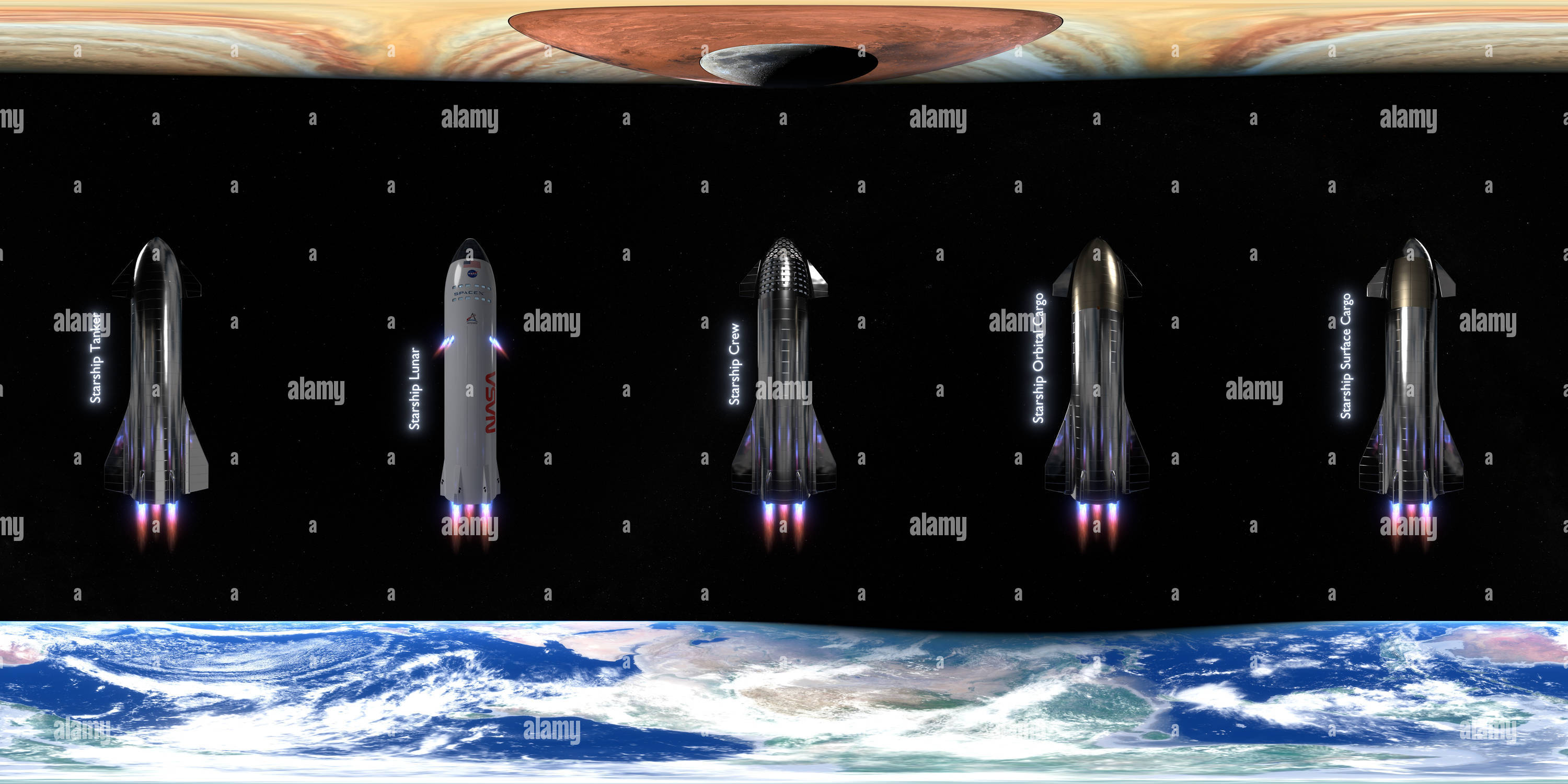 360° view of 5 different Starship designs - Alamy
