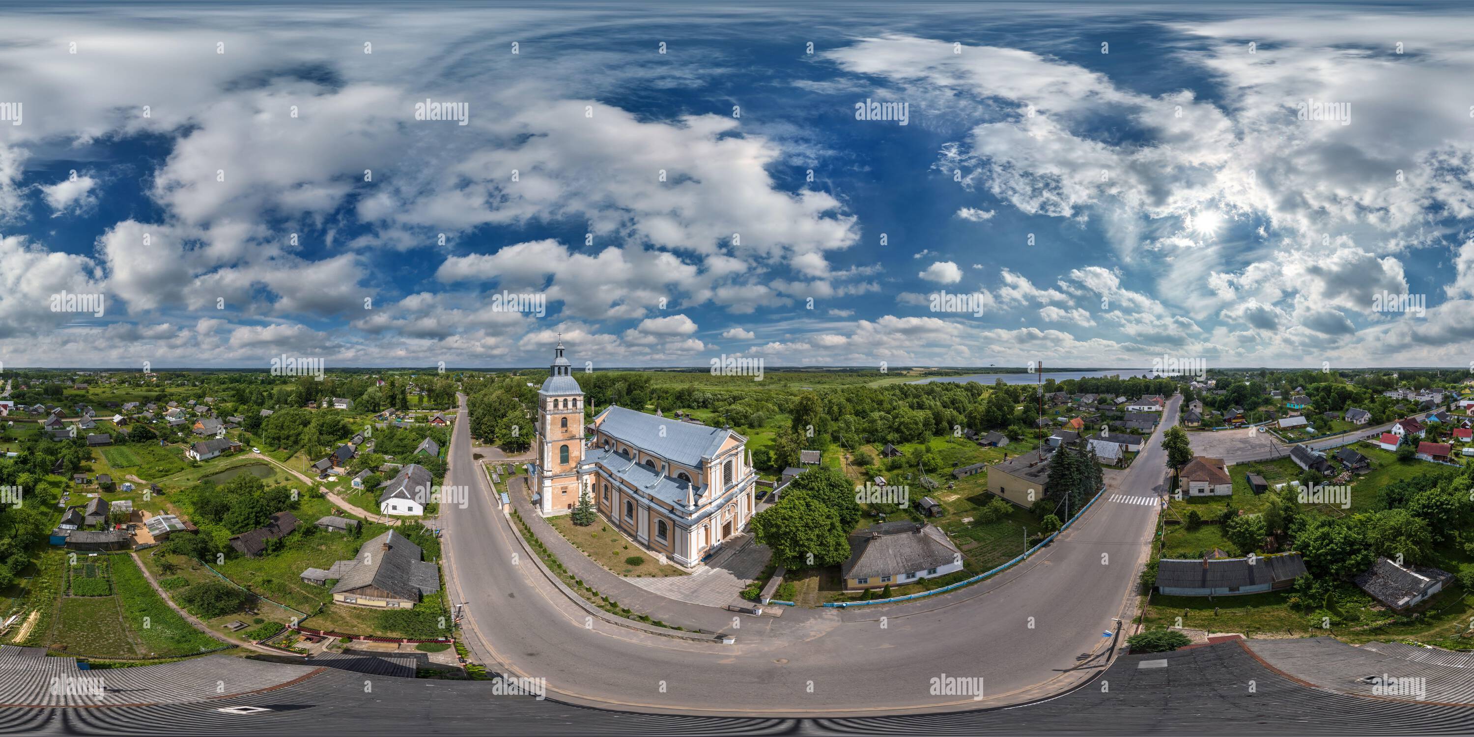 360° view of aerial full hdri 360 panorama view on neo gothic catholic ...