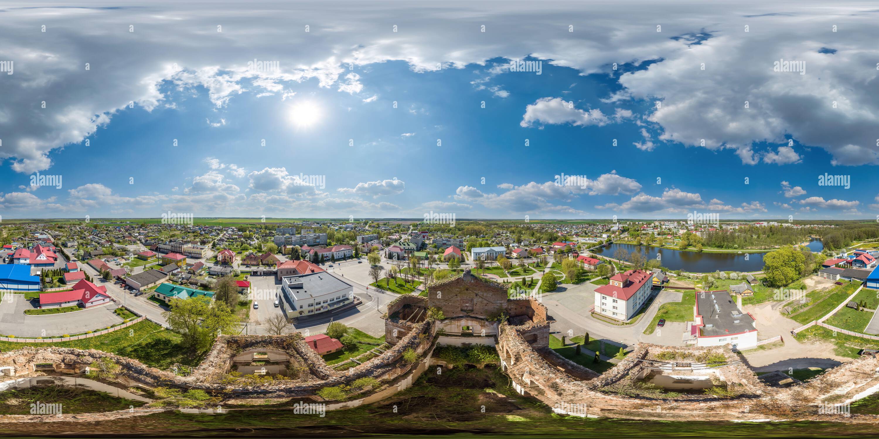 360° view of aerial full seamless spherical hdri 360 panorama over ...
