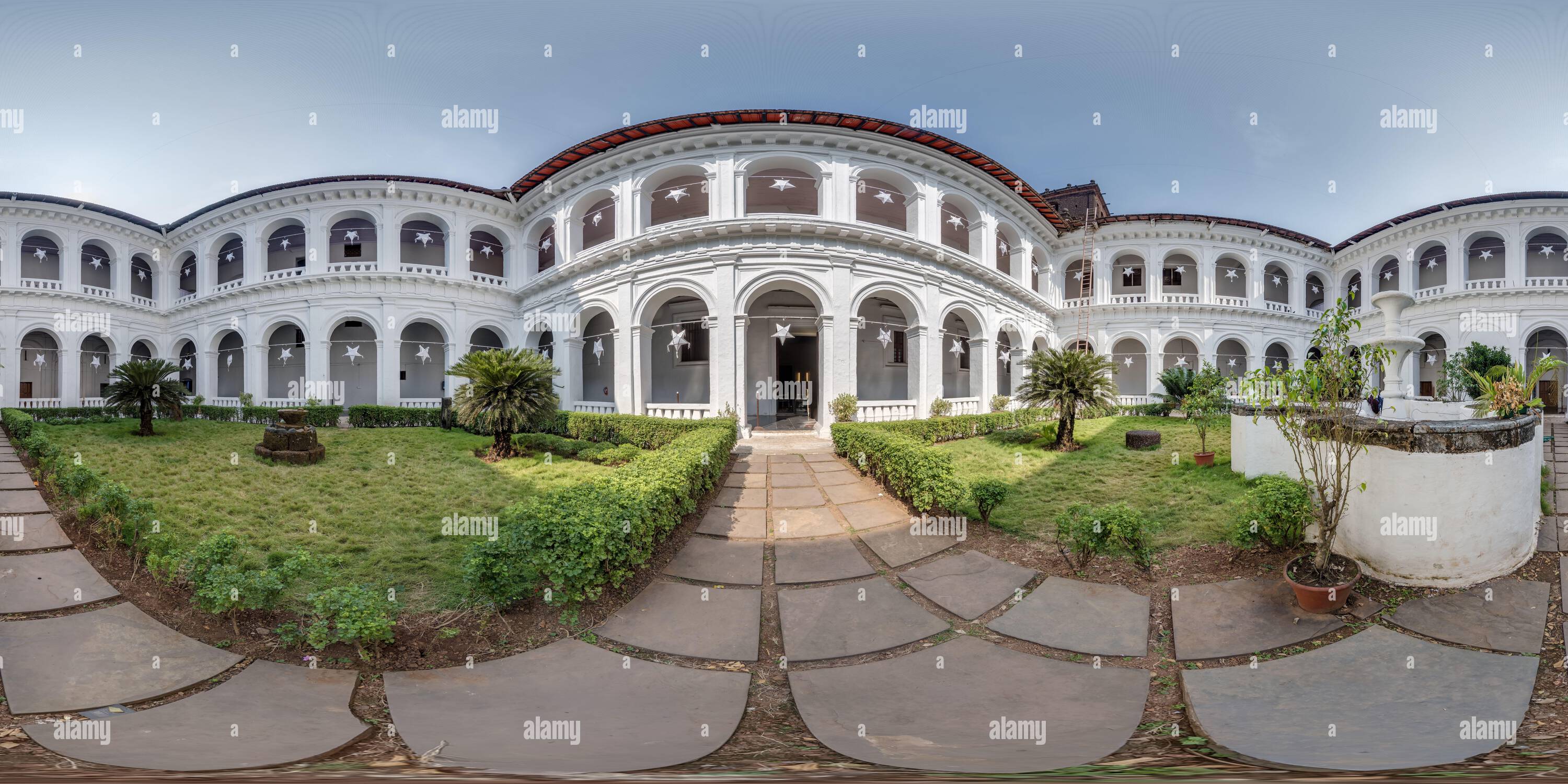 360° view of seamless spherical hdri 360 panorama overlooking yard in ...