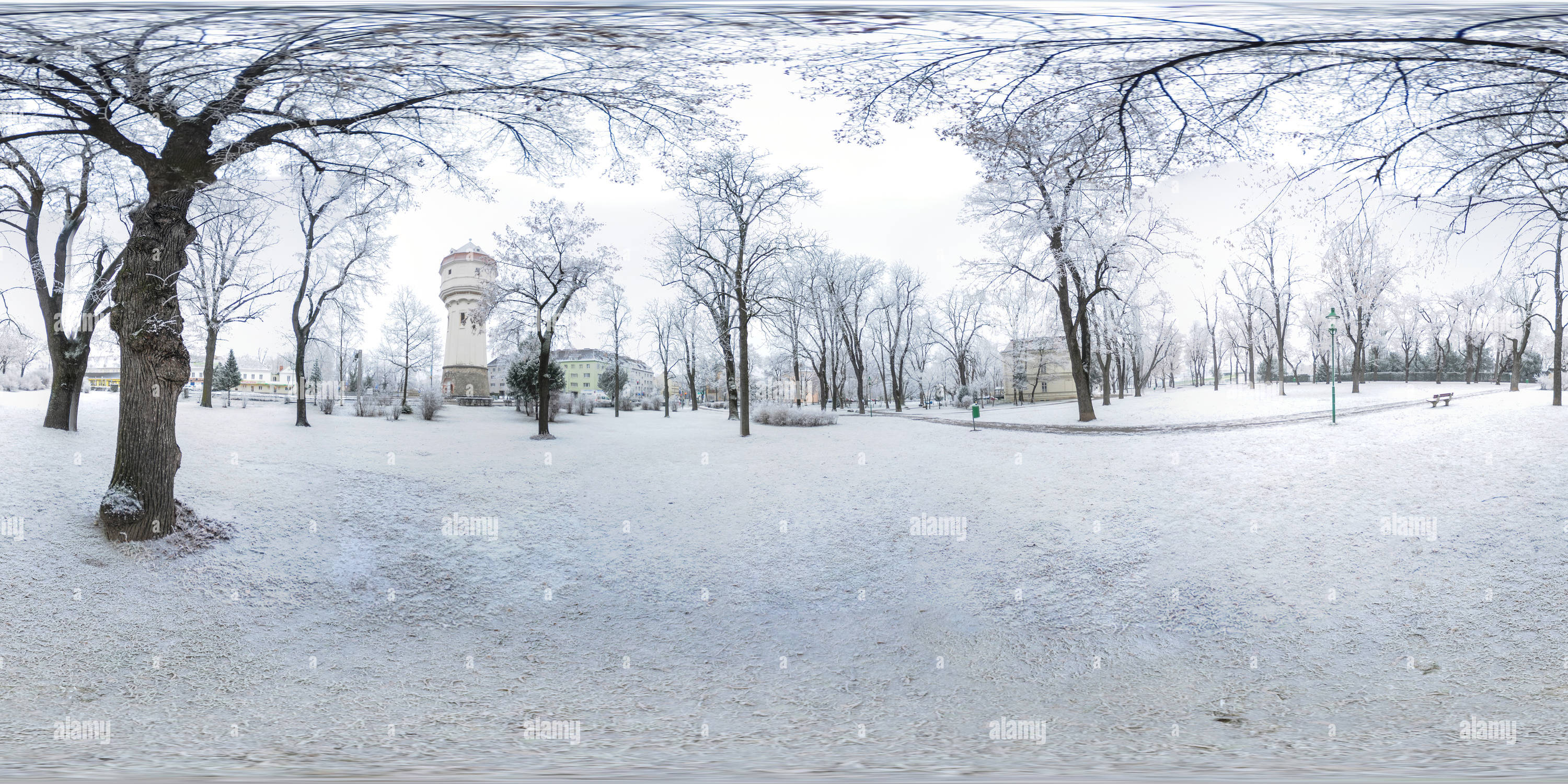 360° view of winter in the city park near the water tower - Alamy