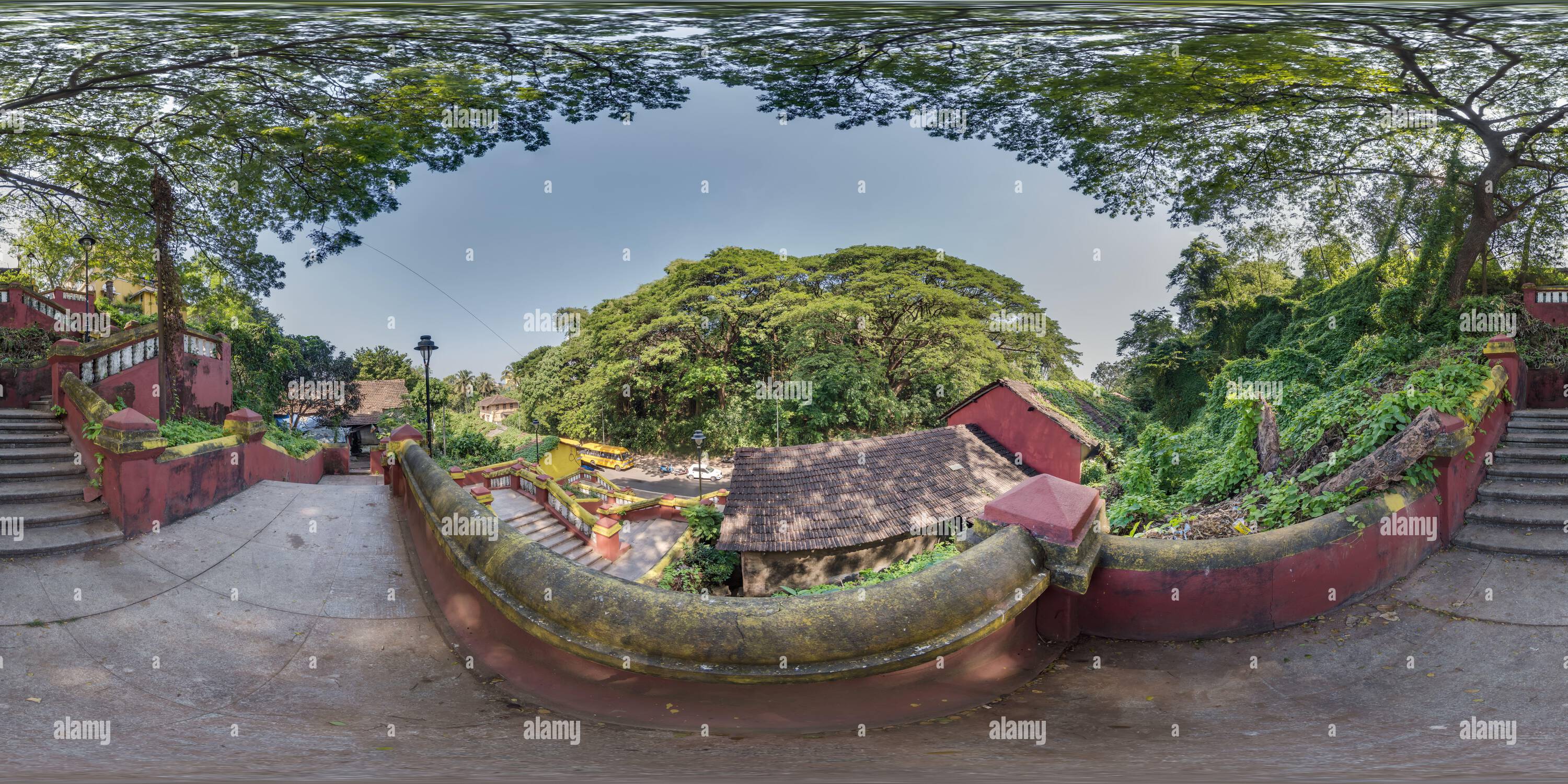 360° view of full seamless spherical 360 hdri panorama on old concrete ...