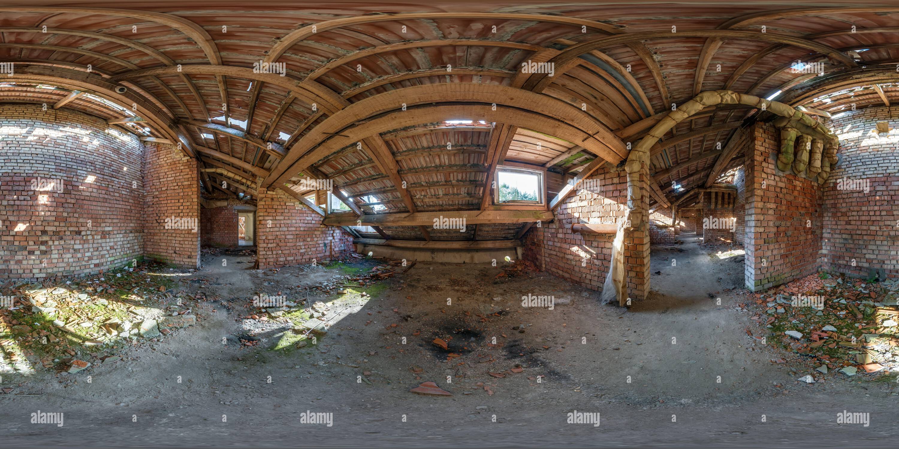 360° view of 360 hdri panorama inside abandoned ruined decaying old ...