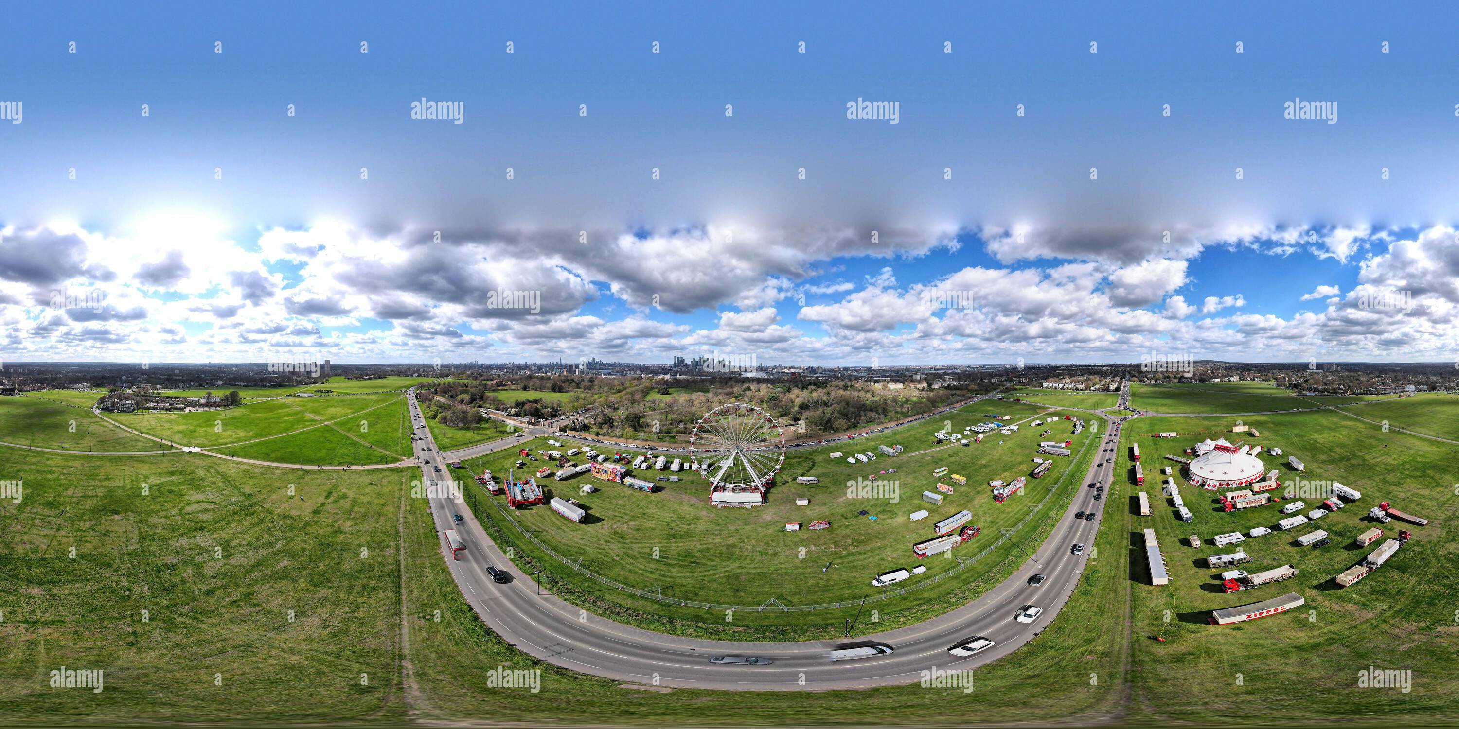 360° View Of Aerial View Of Blackheath Common With The Easter Fayre And Circus Greenwich