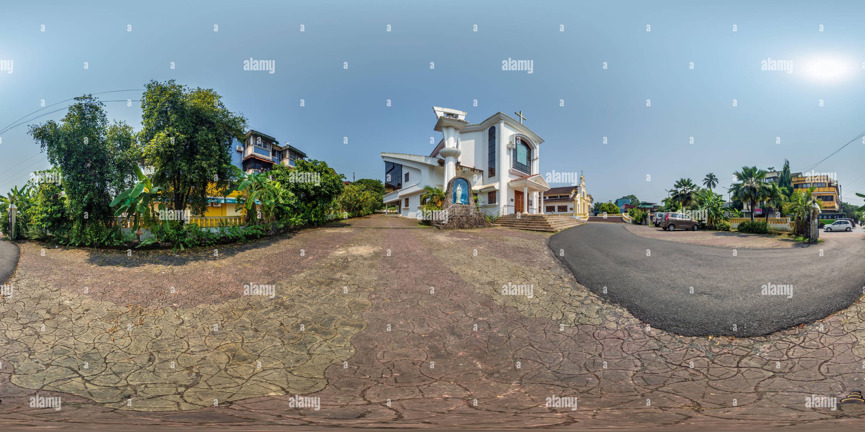 360° view of full hdri 360 panorama of modern catholic church in jungle ...