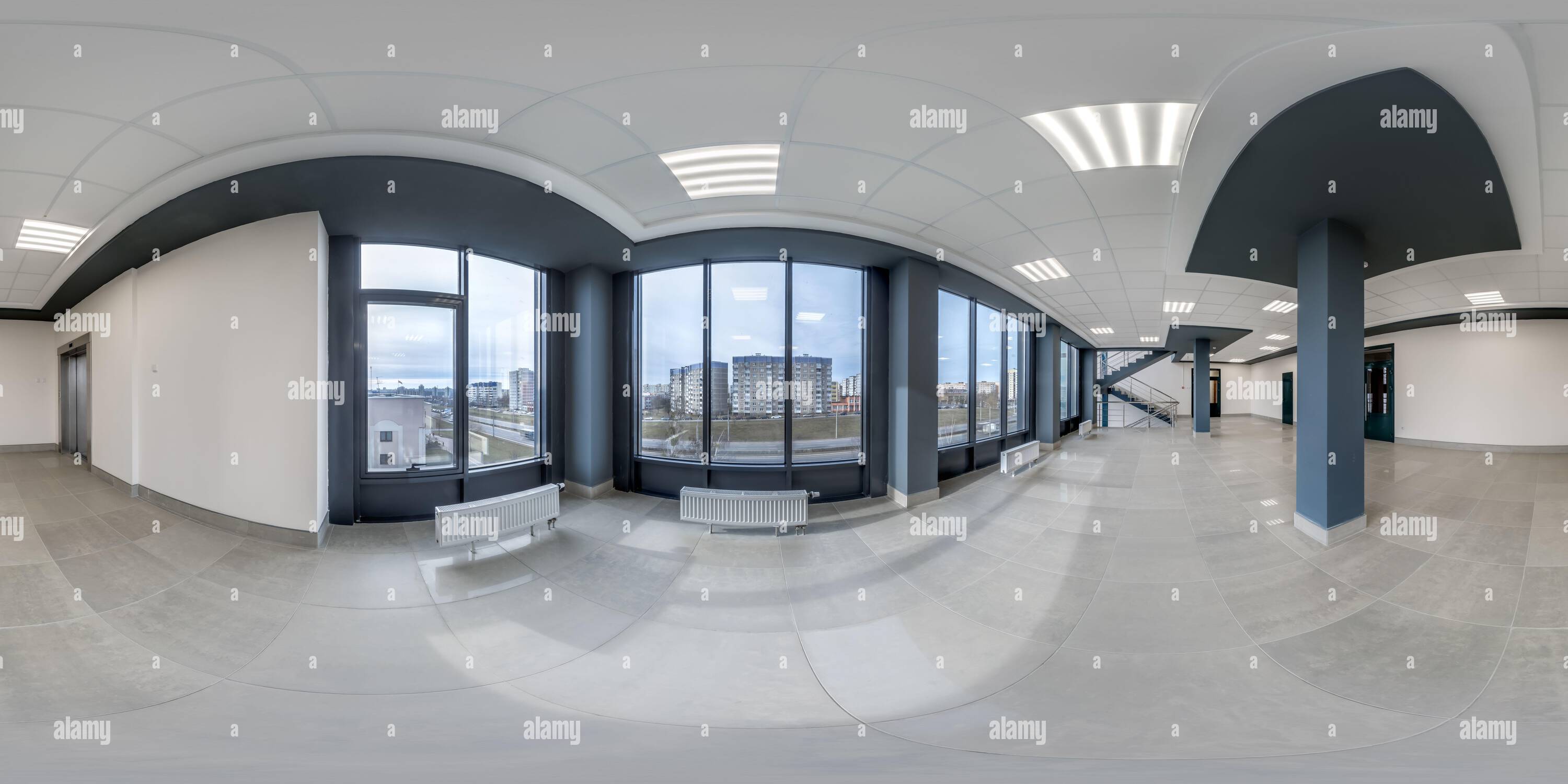 360° view of hdri 360 panorama view in empty modern white hall with ...